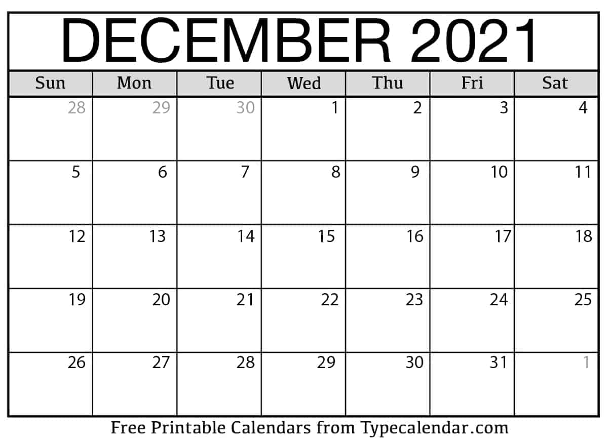 Free Printable December 2021 Calendars