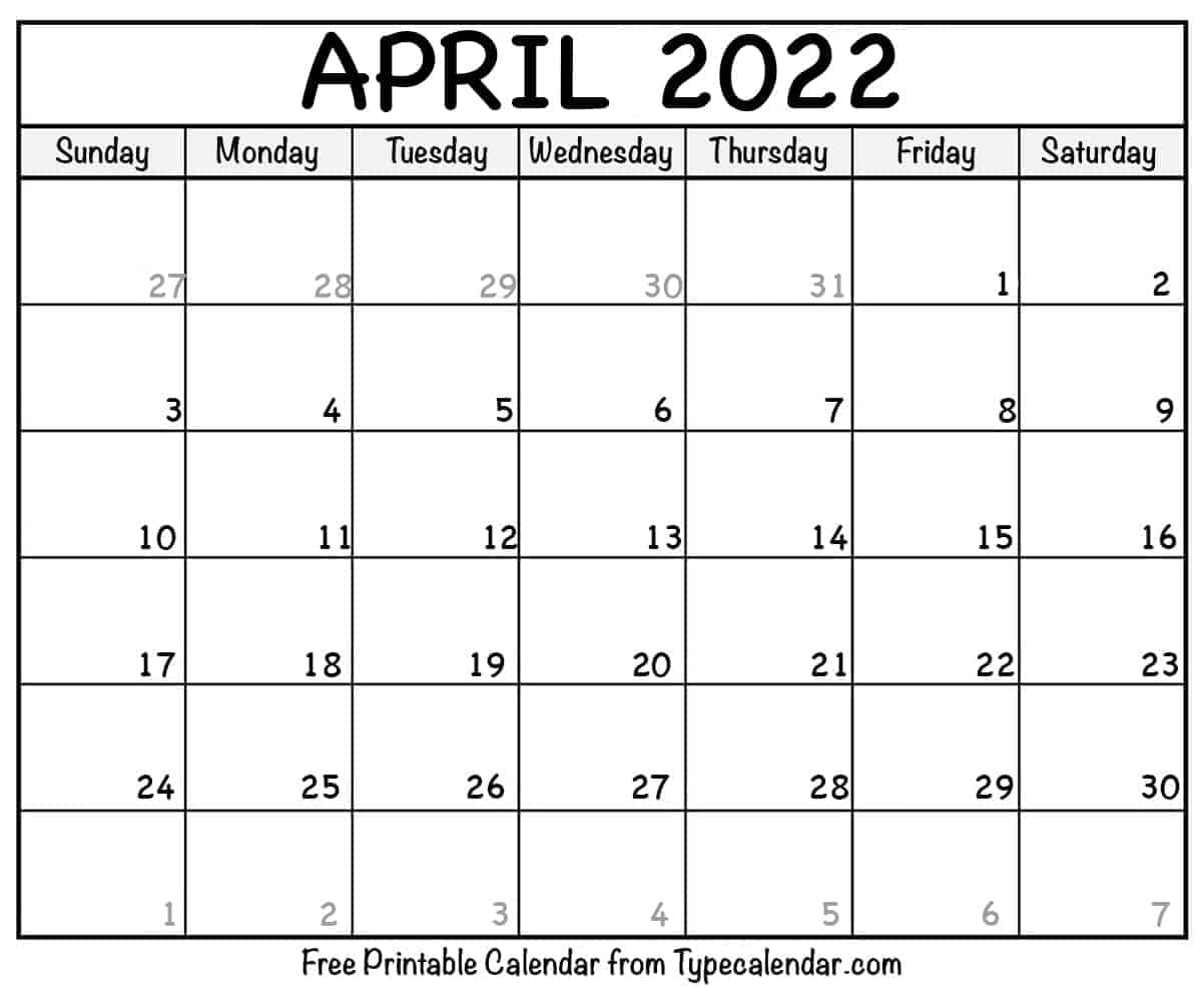 April 2022 Calendar April 2022 Free Printables