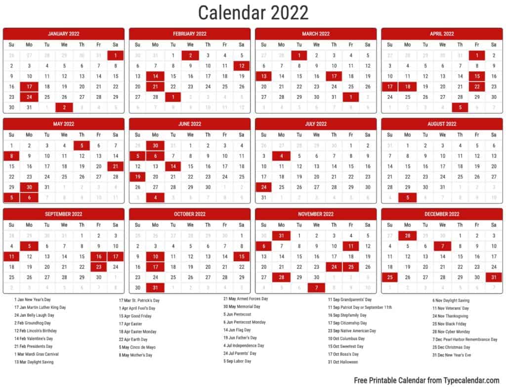 2022 Calendar Free Printables Calendar 2022
