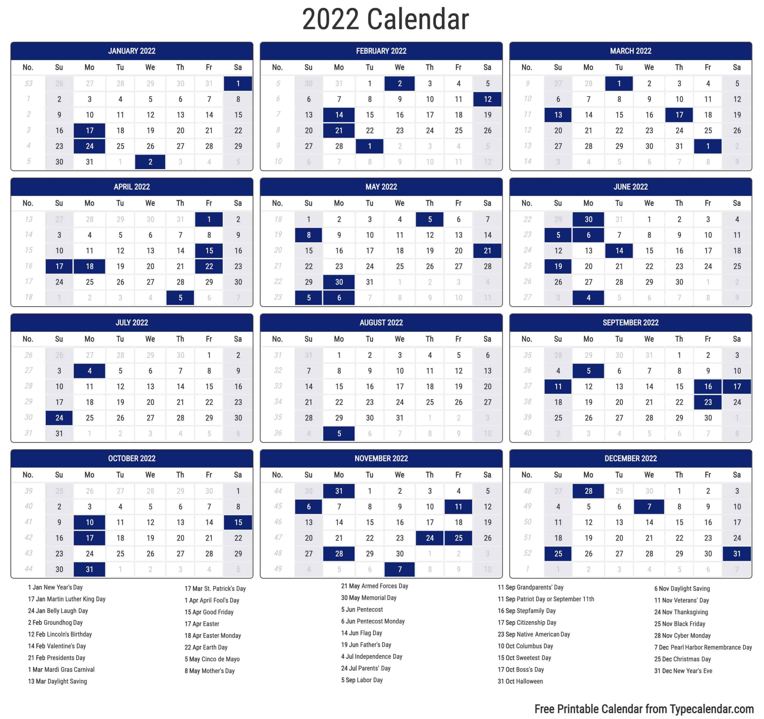 2022 Calendar