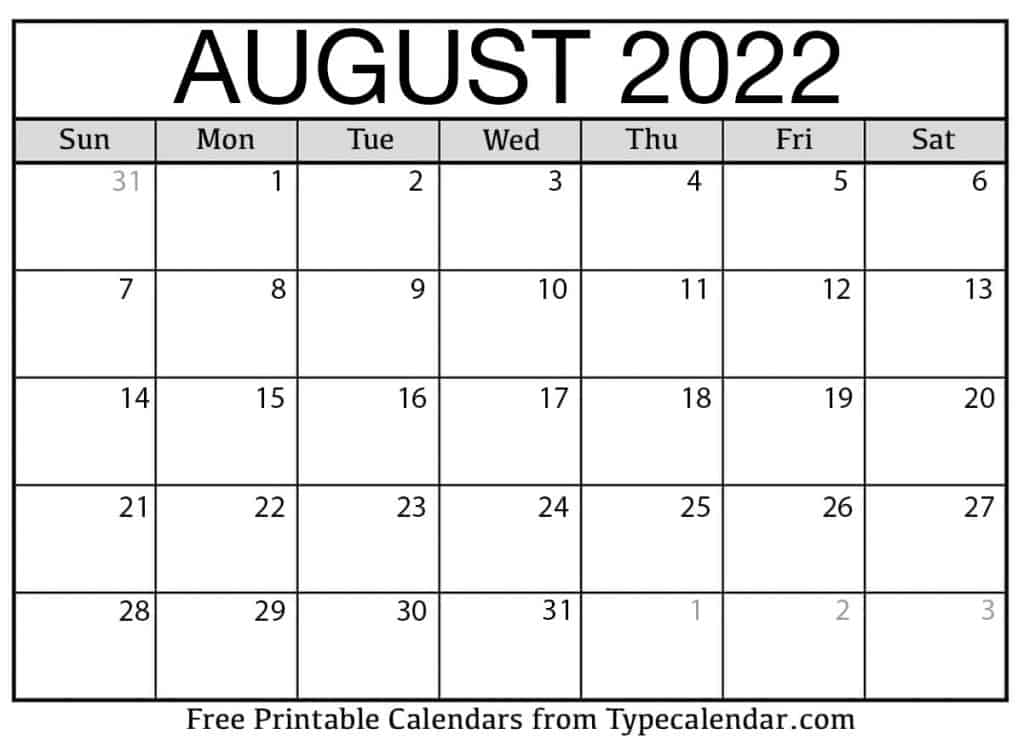 August 2022 Calendar August 2022 Free Printables