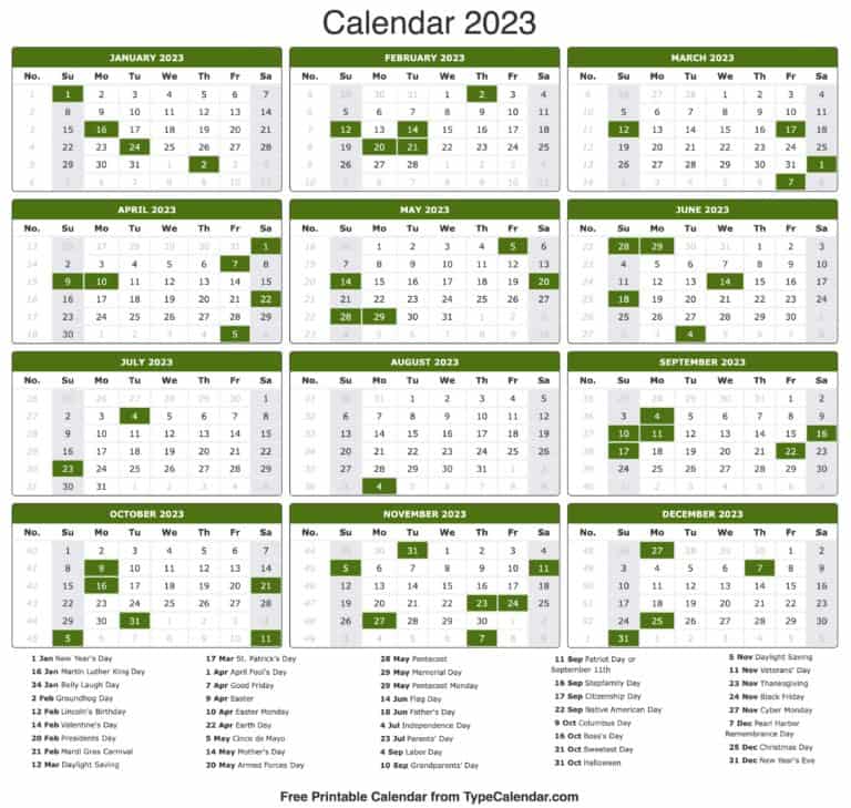 2023 Calendar - Printable Calendar 2023 With Holidays