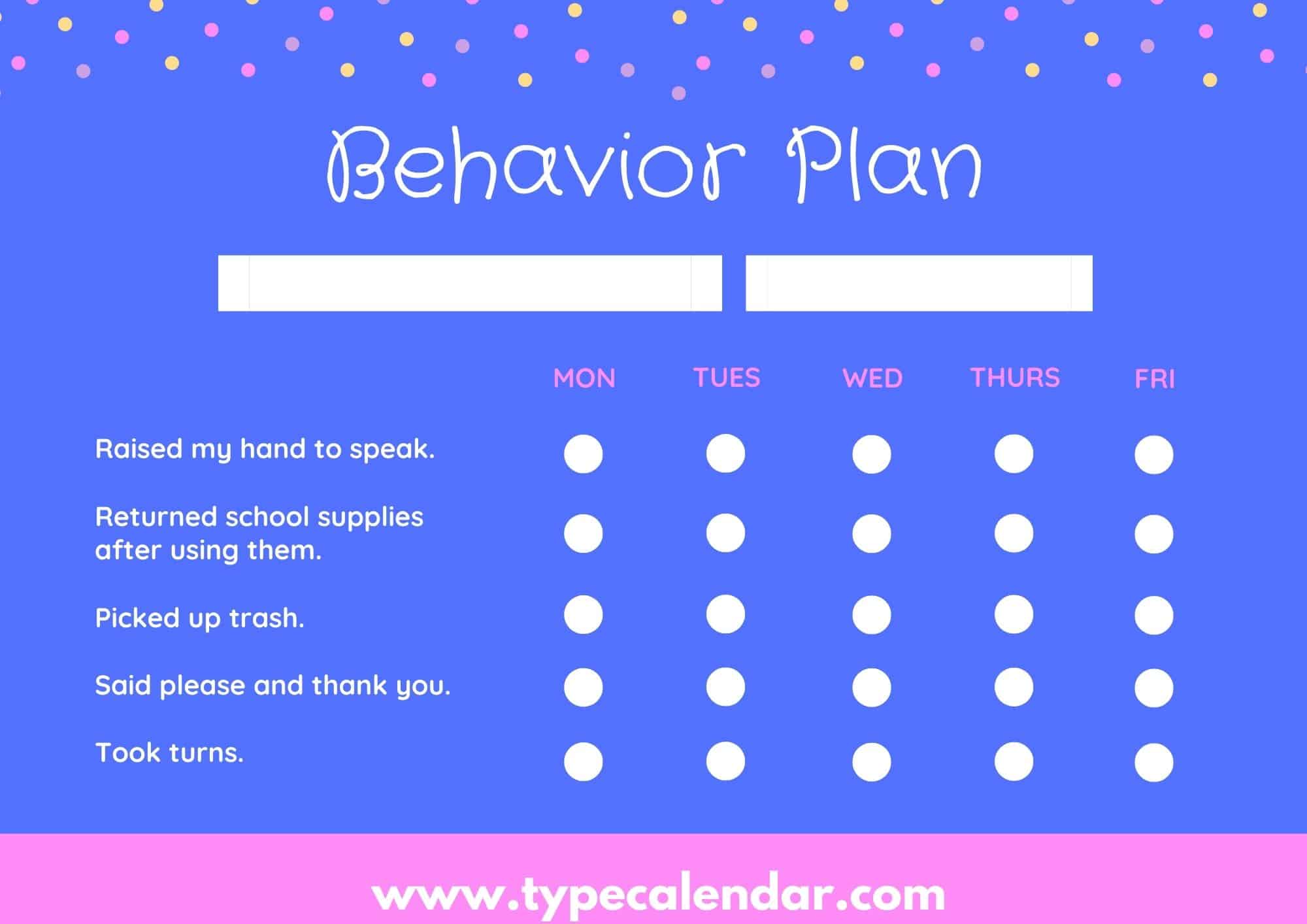 Free Behavior Plan Template BIP Examples