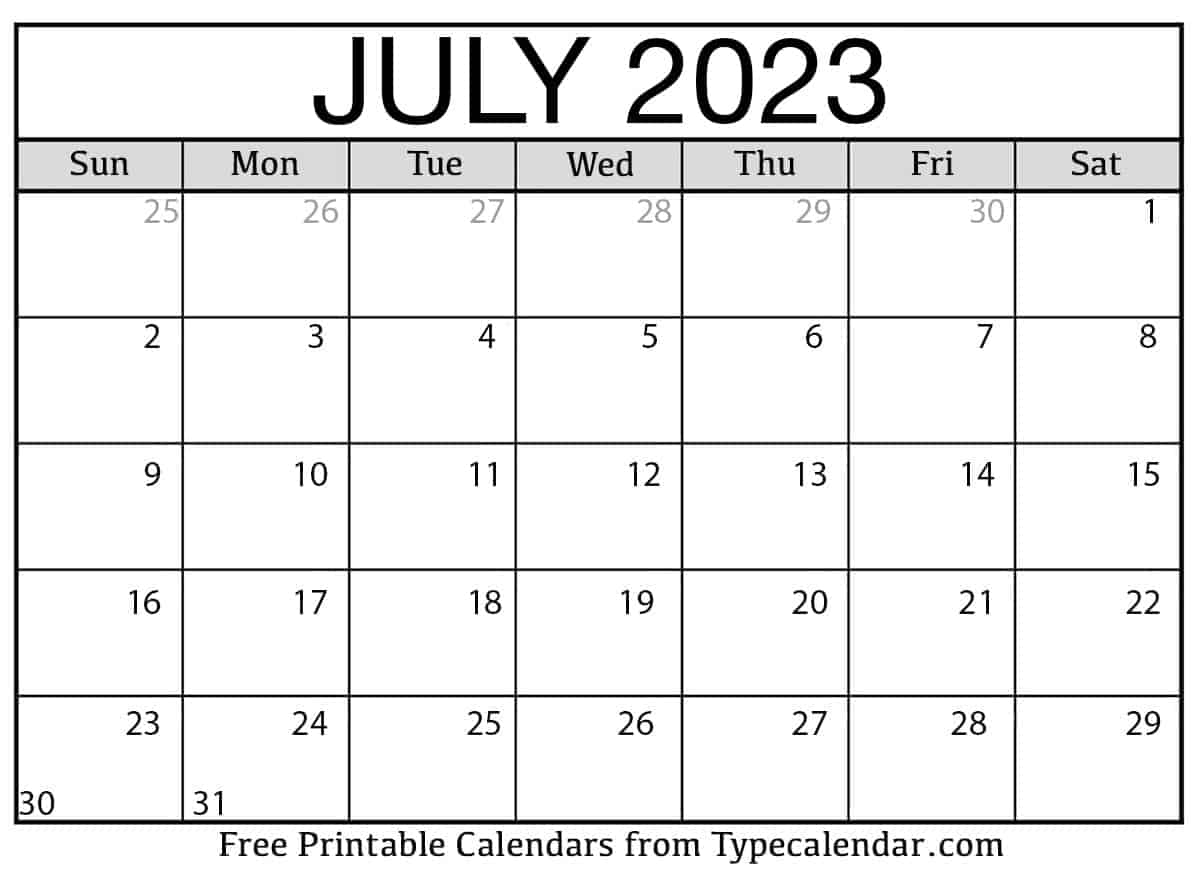 Free Printable July 2023 Calendar Printable Calendar 2023