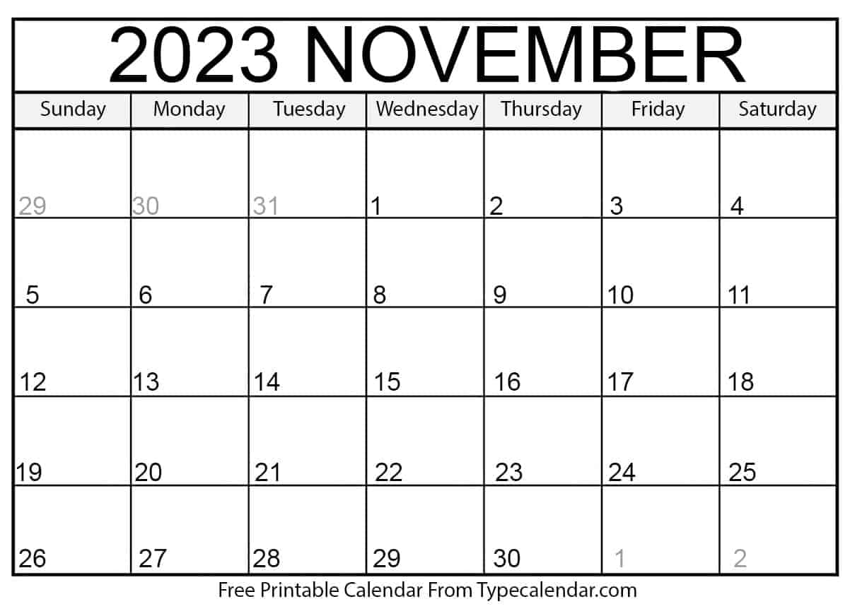 Free Printable November 2023 Calendars Download