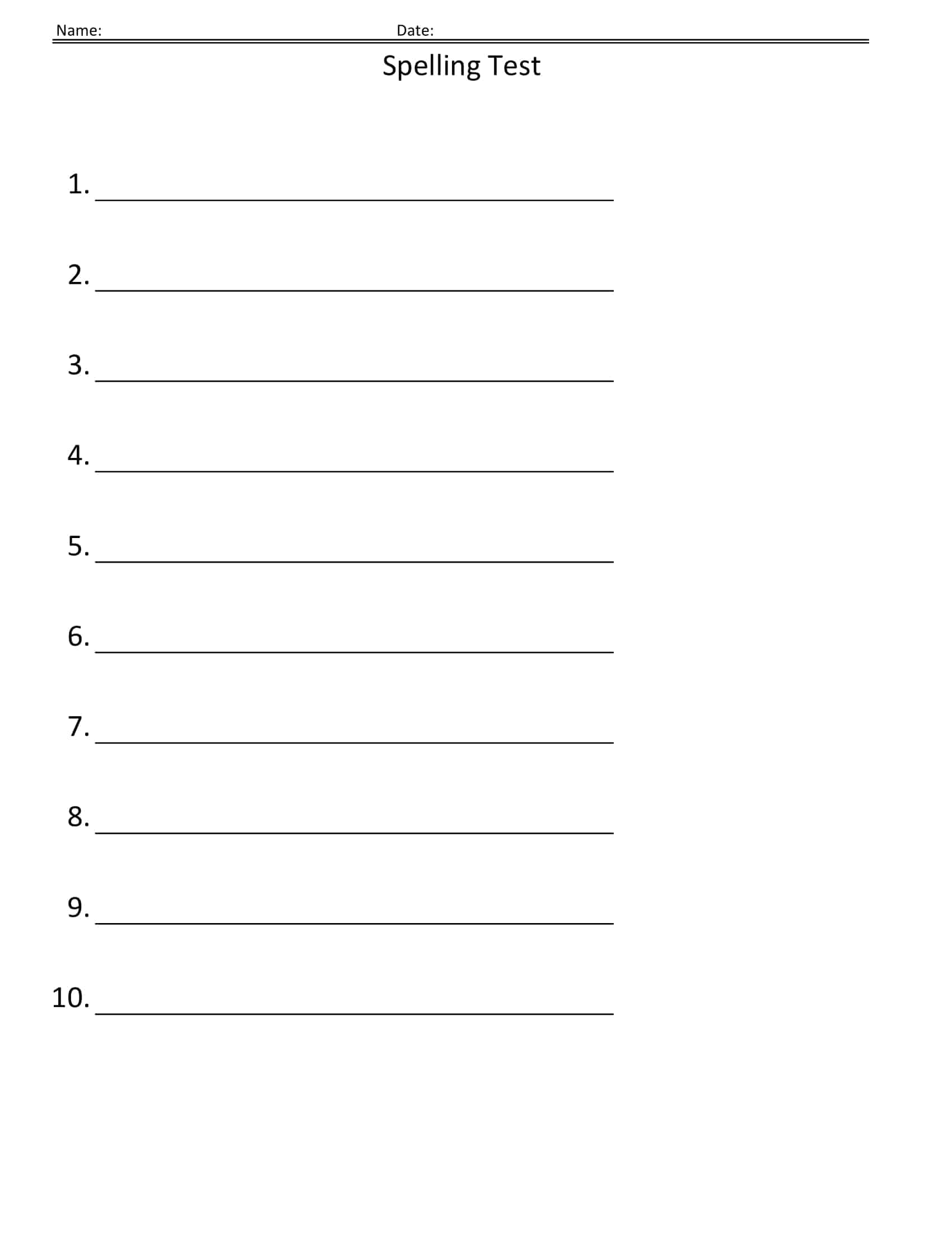 Free Printable Spelling Test Templates PDF 10 15 20 25 Words Free Printable Spelling Test Templates PDF 10 15 20 25 Words