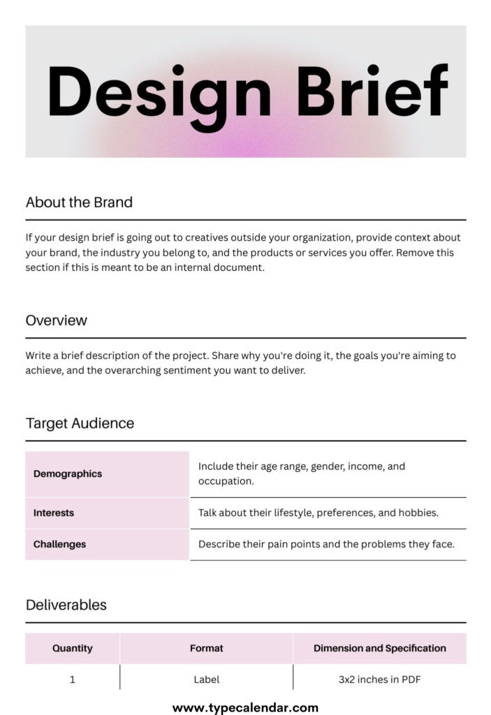 Printable Design Brief Template Free Examples Design For Success 