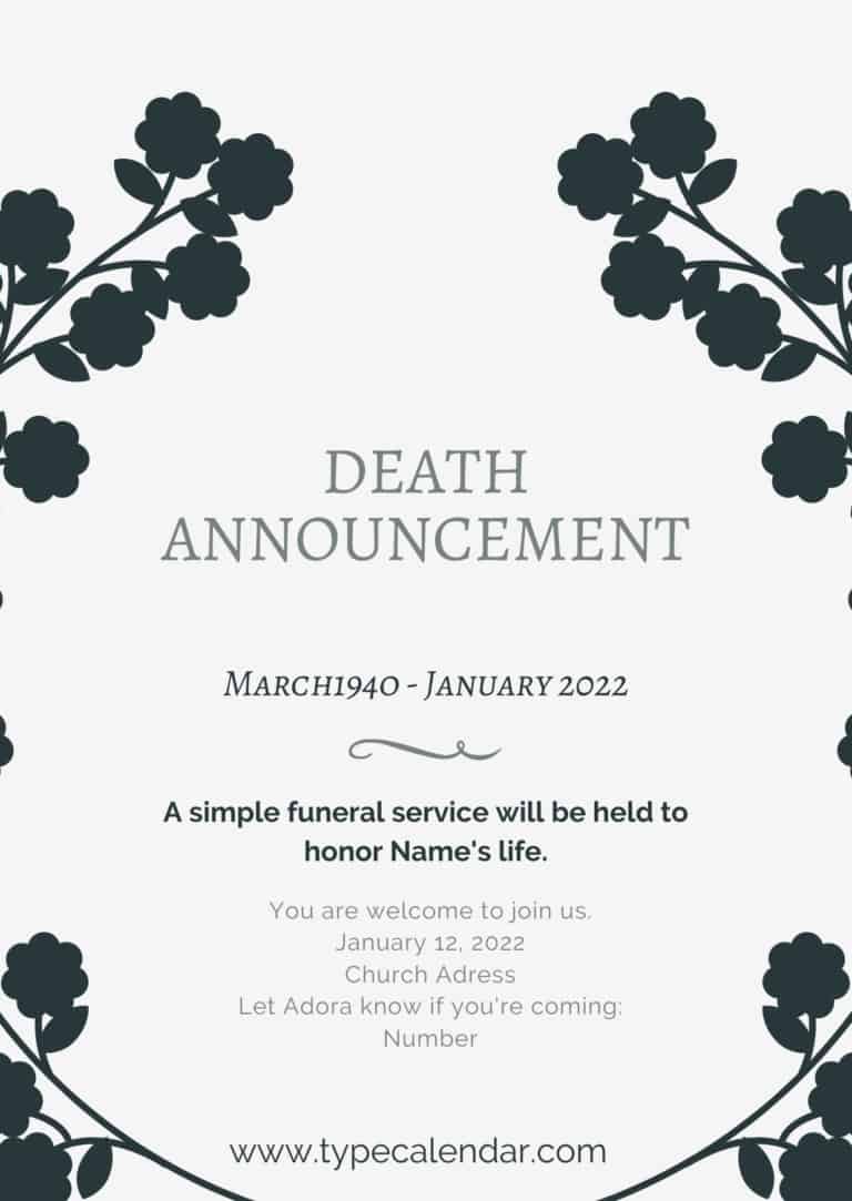 Free Printable Death Announcement Templates Word Examples