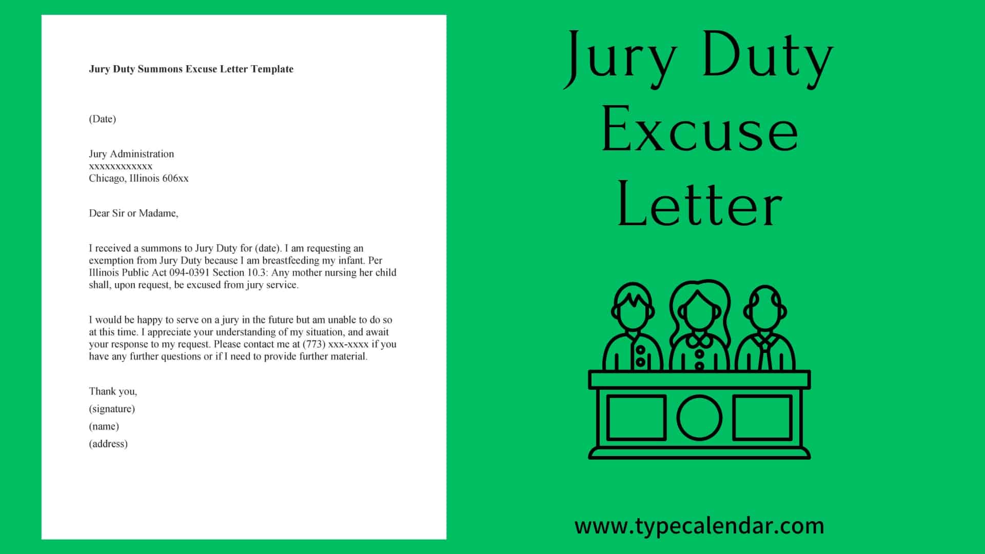 Free Printable Jury Duty Excuse Letter Template Download Form PDF