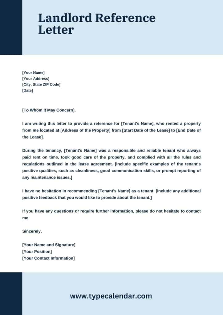 Free Printable Landlord Reference Letter Templates Word PDF 