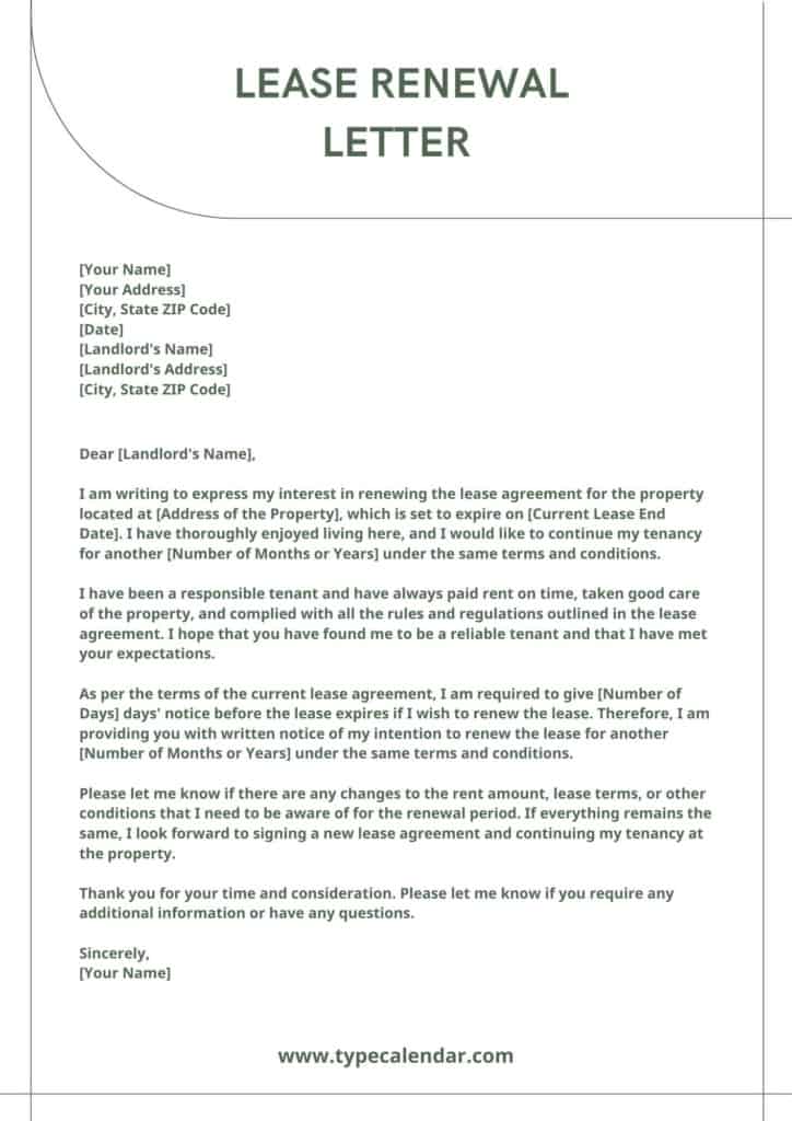 Free Printable Lease Renewal Letter Templates Word PDF Sample Landlord