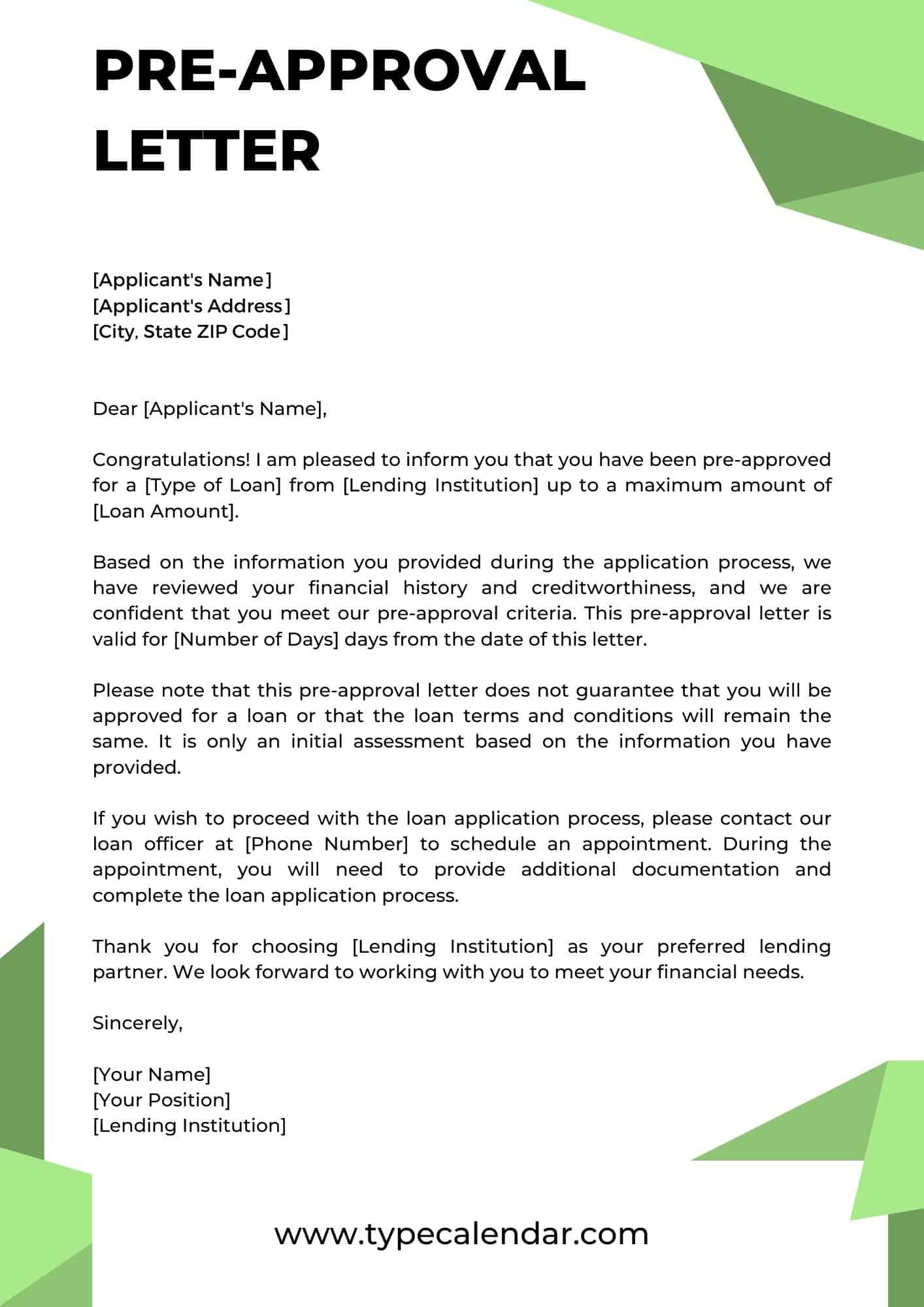 Free Printable Pre Approval Letter Templates PDF Mortgage Loan