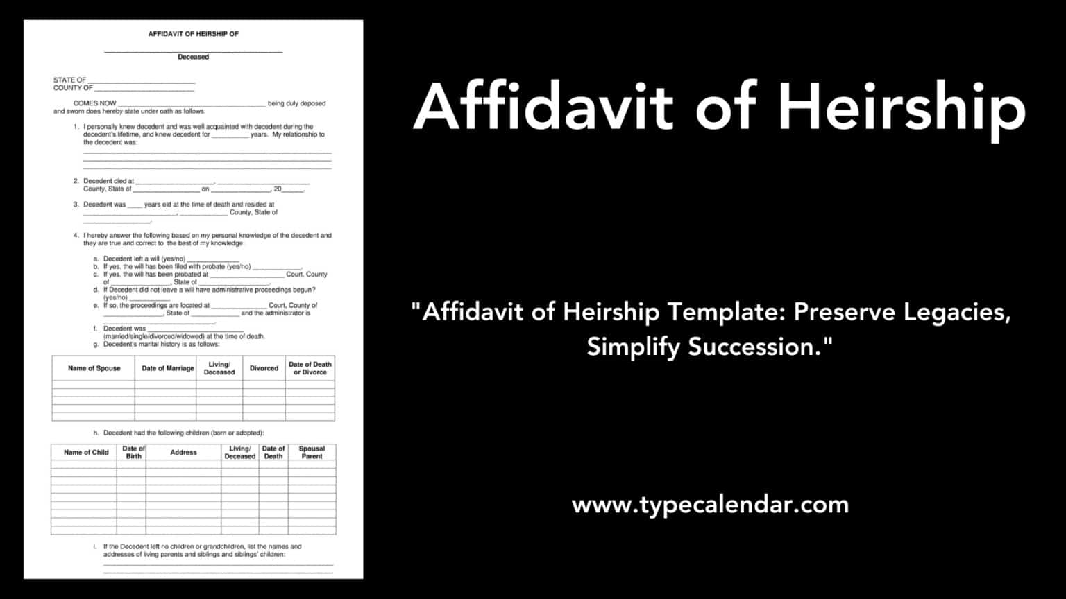 Free Printable Affidavit Of Heirship Templates [PDF, Word] Simple