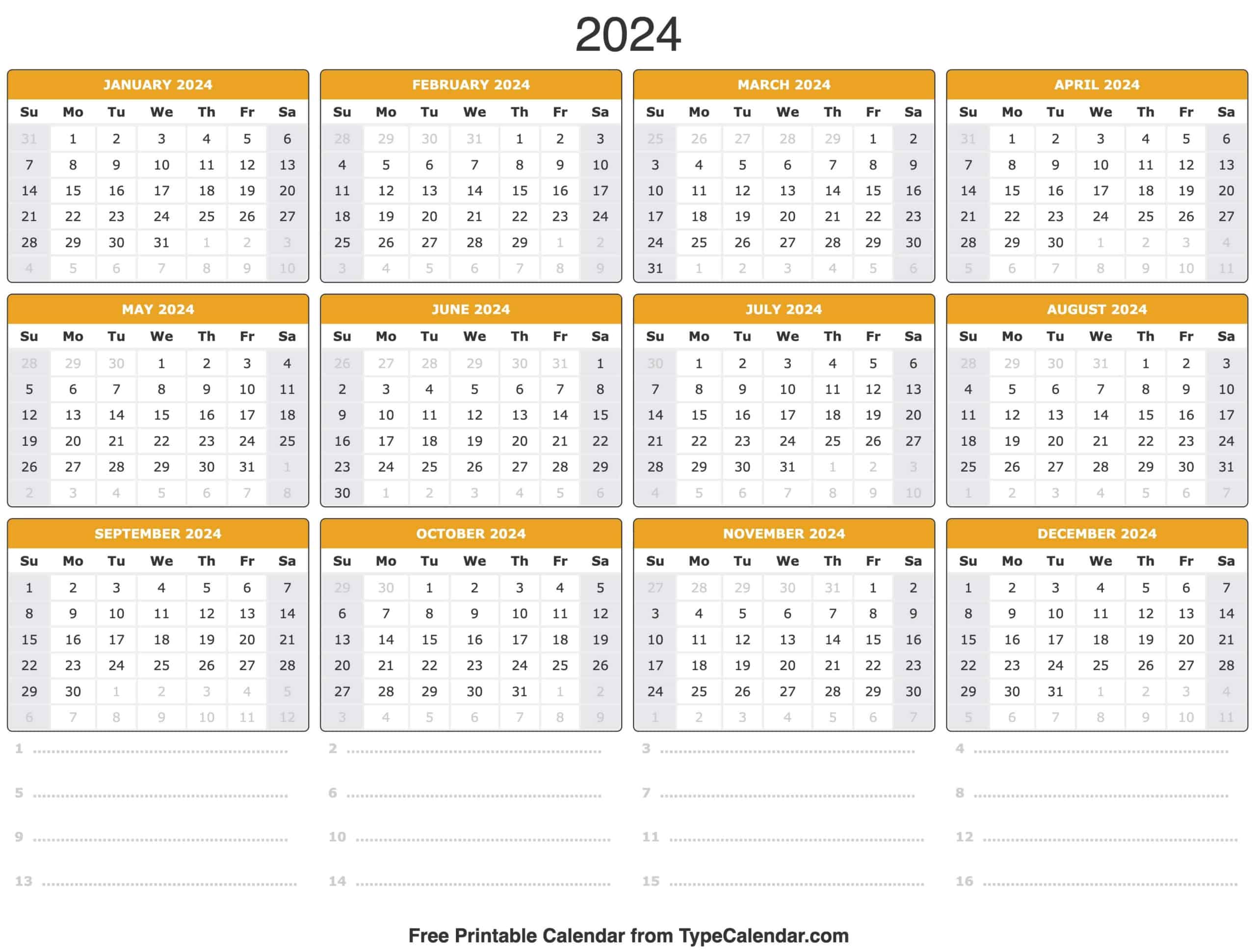 2024 Calendar Overview 2024 Calendar With Week Numbers