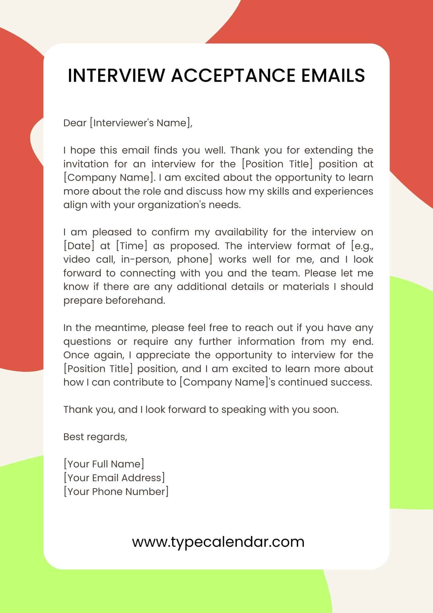 Free Printable Interview Acceptance Email Template Customize And Download 