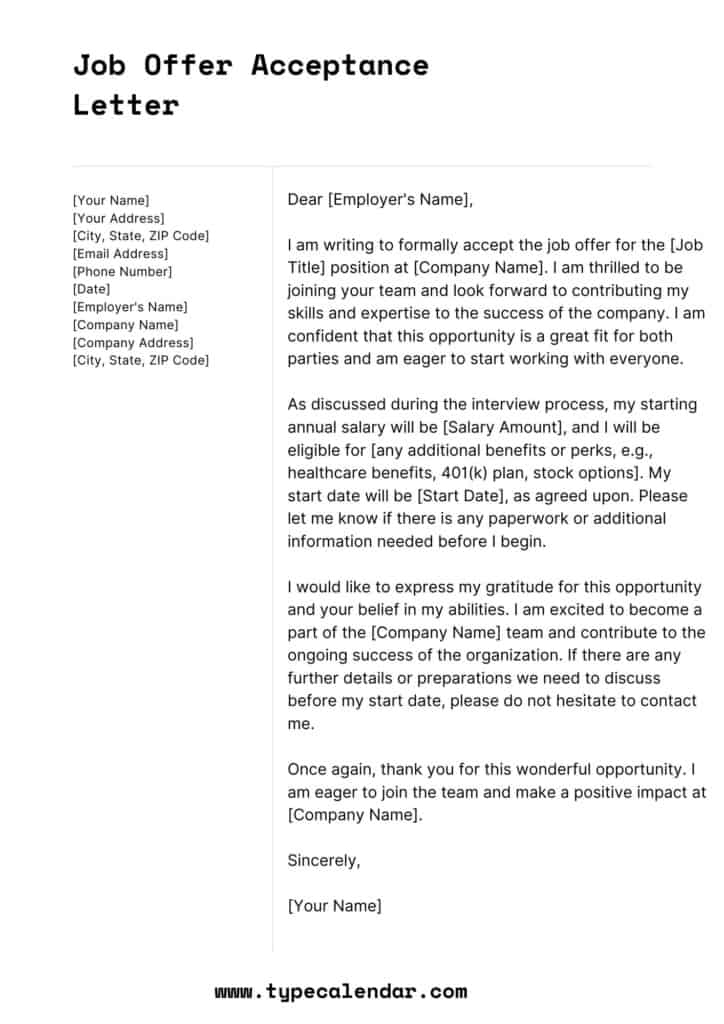 Exle Of Job Offer Letter Acceptance Letter Infoupdate