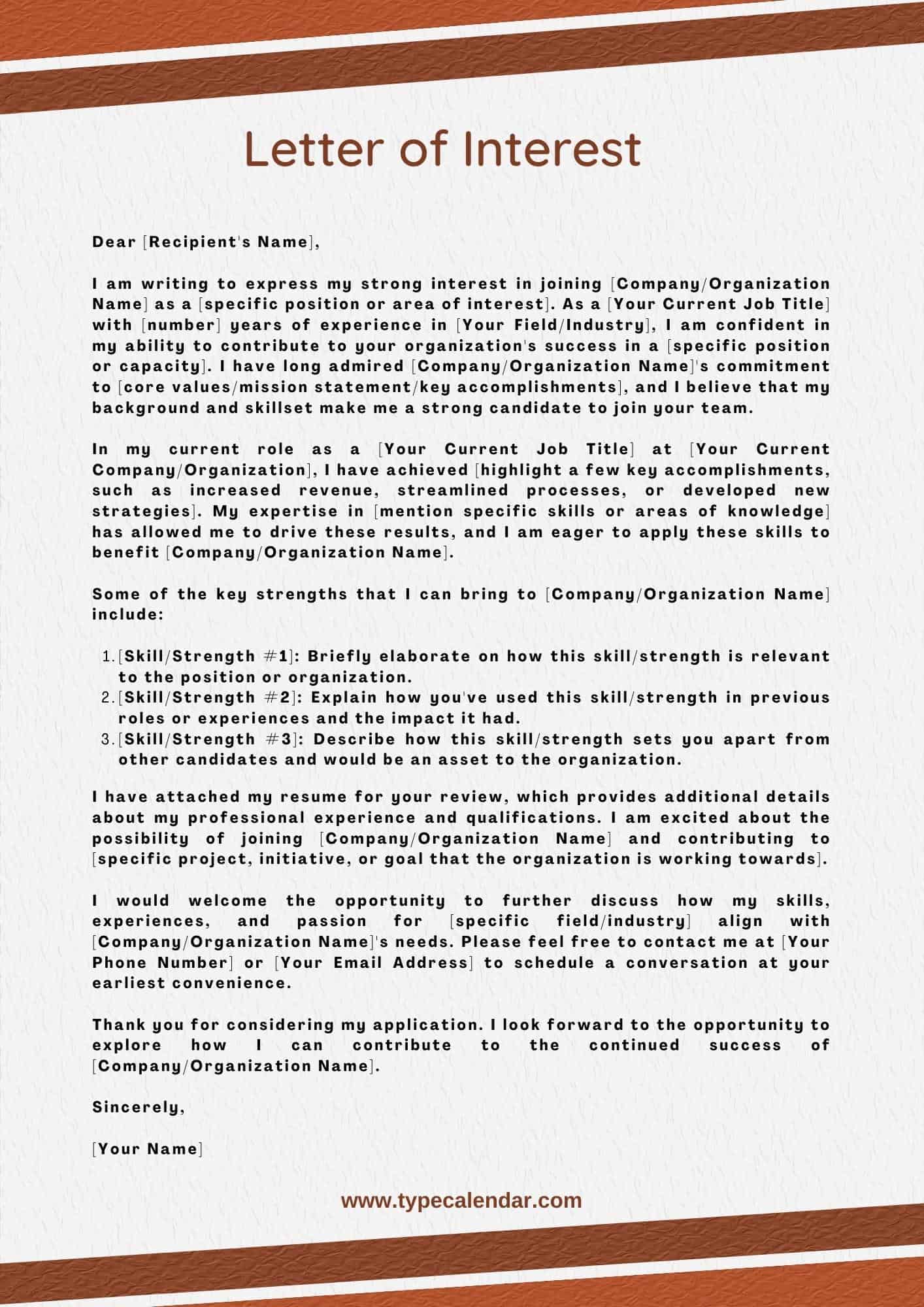 Free Printable Letter Of Interest Templates Word PDF Sample