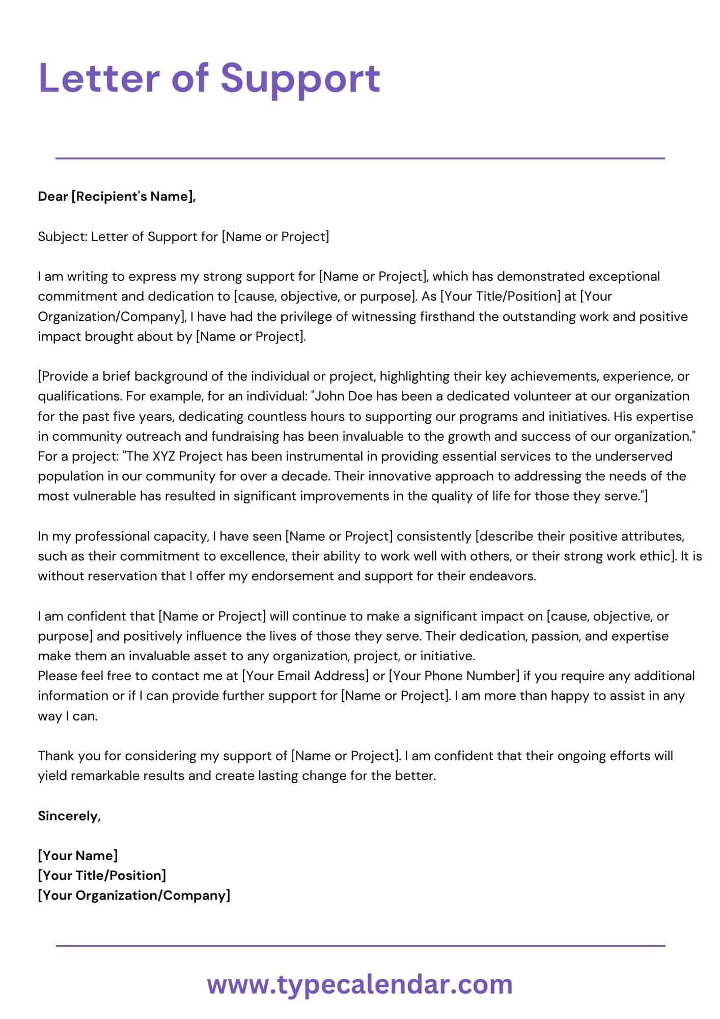 Free Printable Letter Of Support Templates Grant School Immigration 