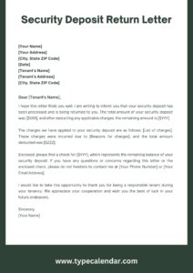 Free Printable Security Deposit Return Letter Templates [Tenant ...