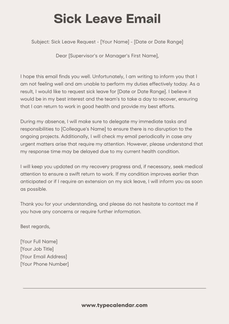 Free Printable Sick Leave Email Templates [For Office, One Day] Example ...