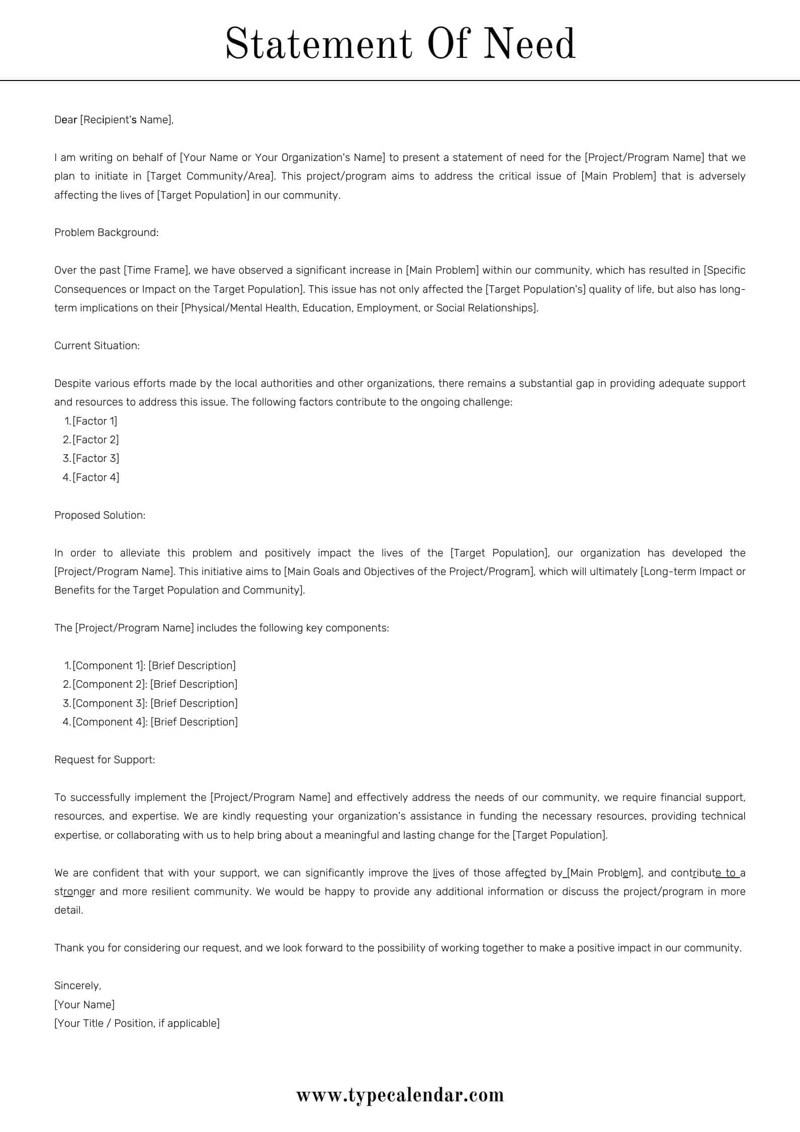 Free Printable Statement Of Need Template Customize Download PDF
