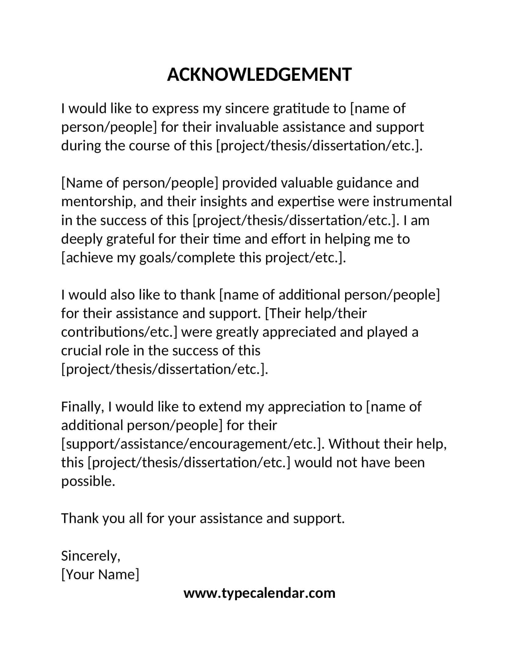 Free Printable Acknowledgement Letter Word PDF Project Sponsorship