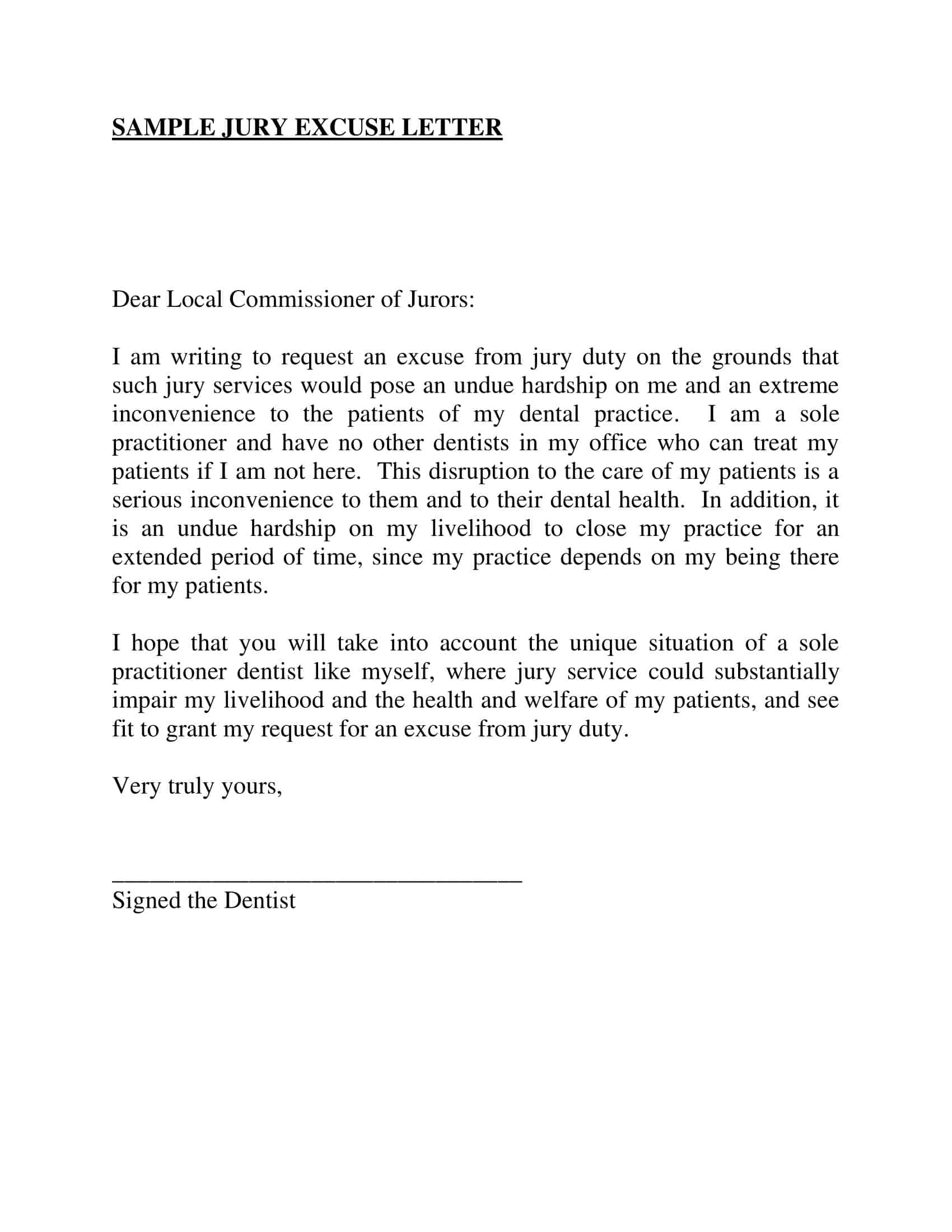 Free Printable Jury Duty Excuse Letter Templates PDF Employer Doctor
