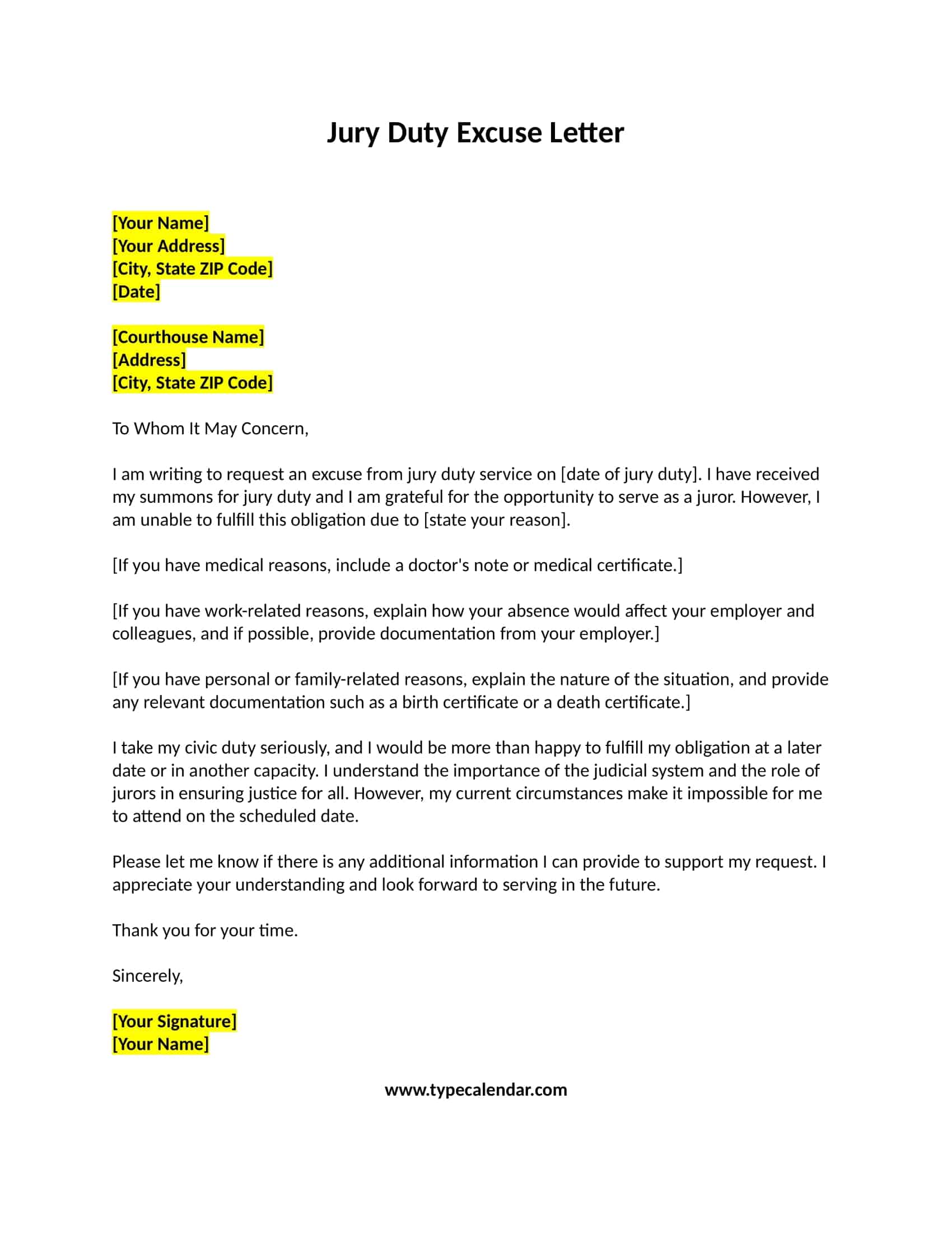 Free Printable Jury Duty Excuse Letter Templates PDF Employer Doctor Free Printable Jury Duty Excuse Letter Templates PDF Employer Doctor
