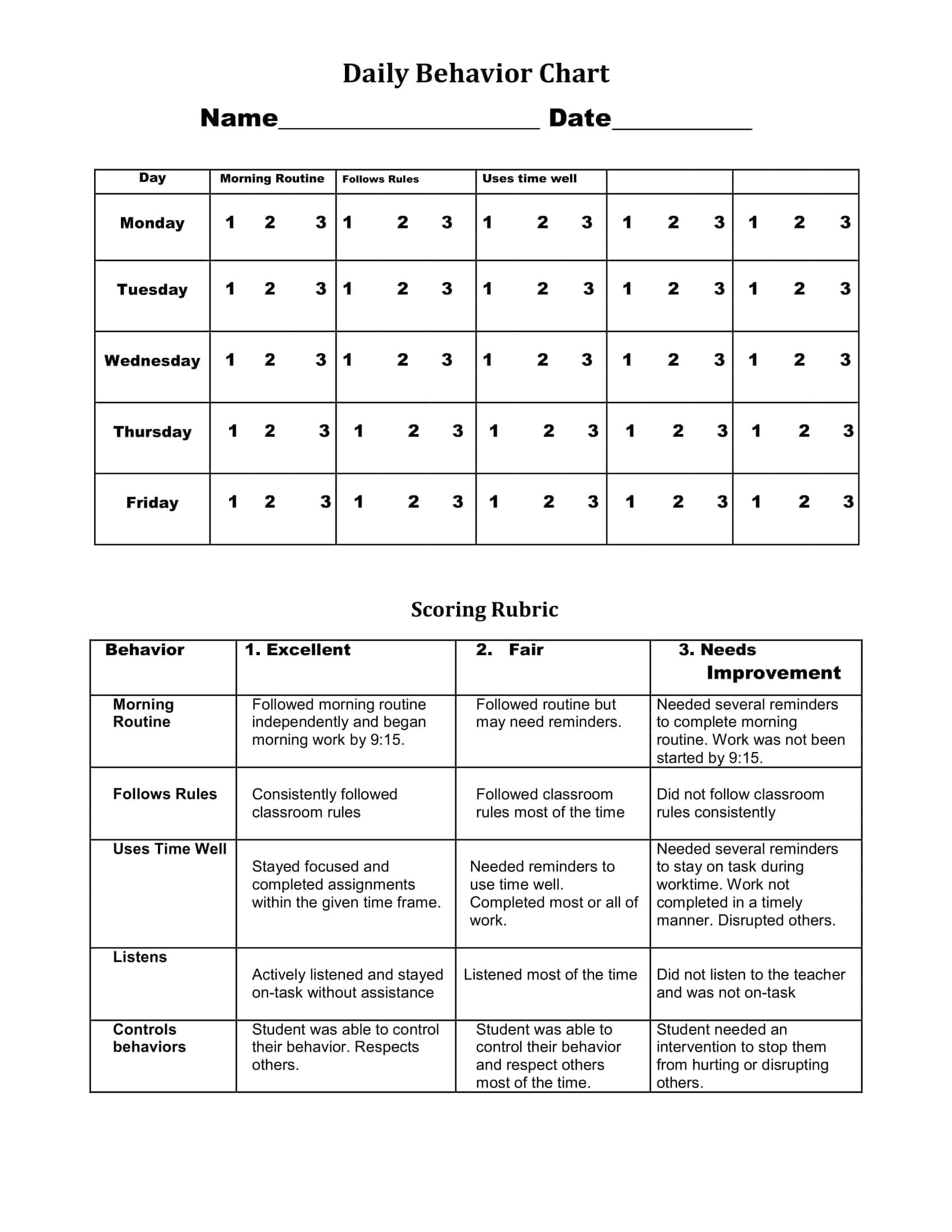 Free Printable Behavior Chart Templates For Kids PDF Word Excel Free Printable Behavior Chart Templates For Kids PDF Word Excel