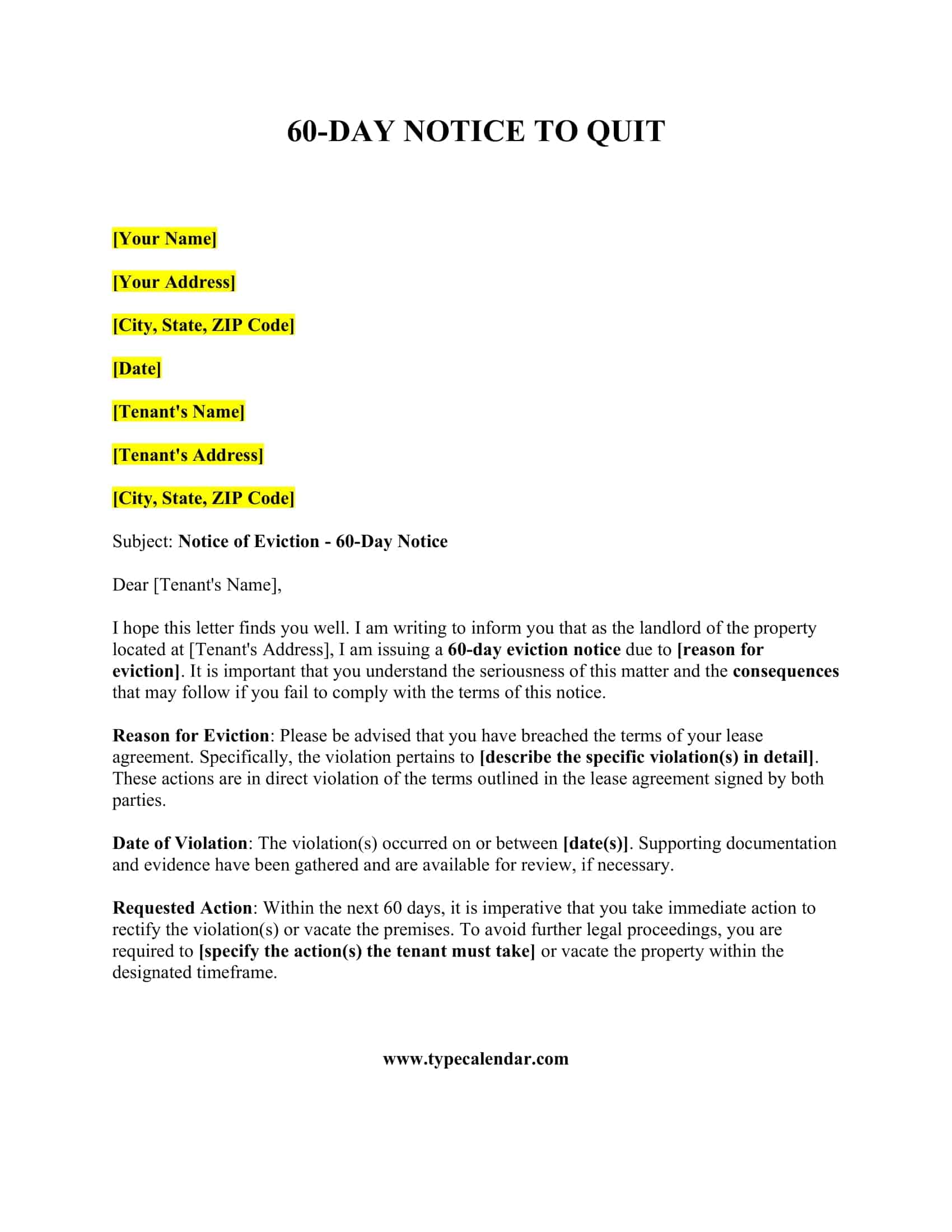 Free And Printable Eviction Notice Templates PDF Word 30 Day
