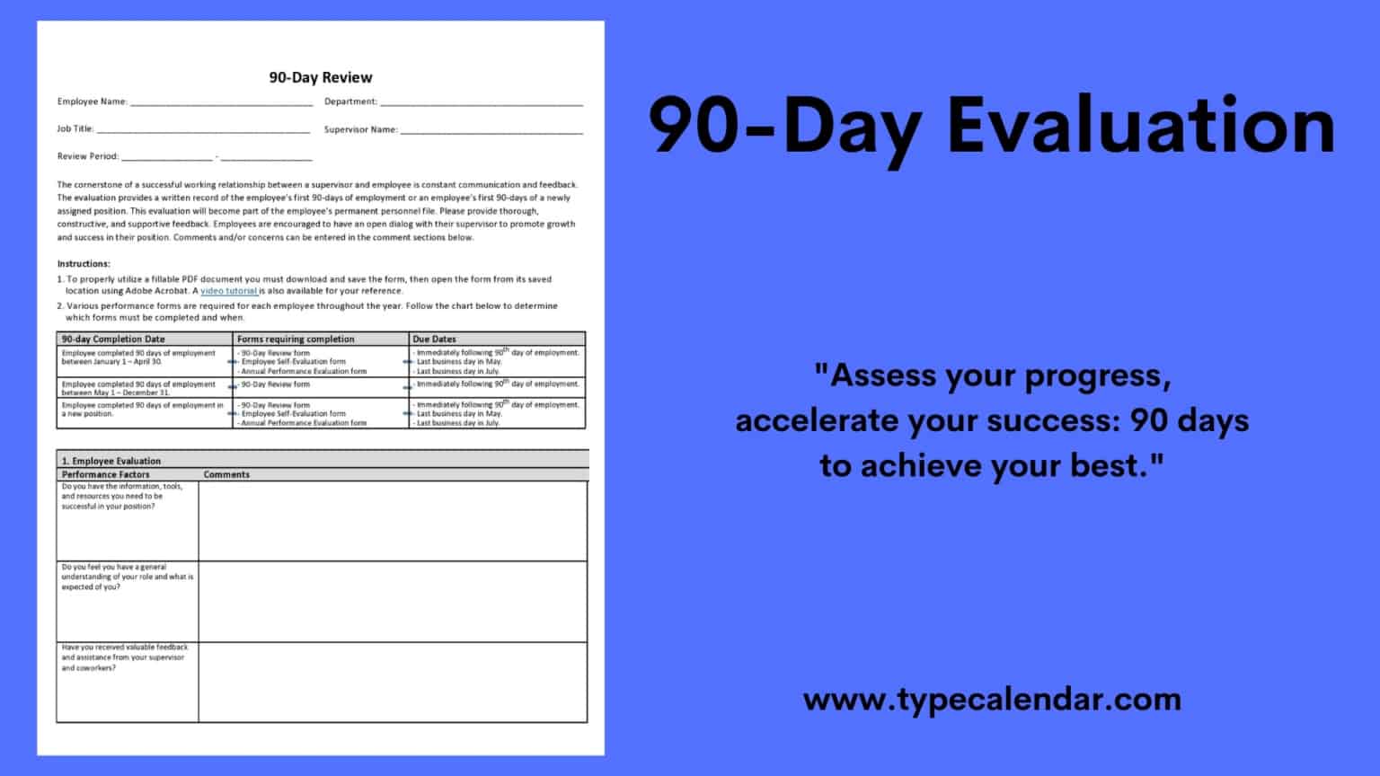Free Printable 90 Day Review Evaluation Templates Word PDF 