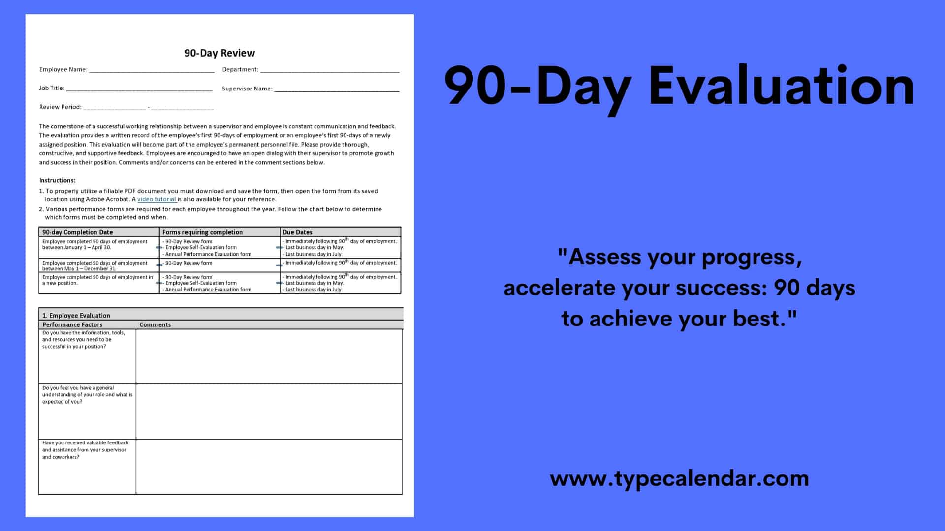 Free Printable 90 Day Review Evaluation Templates Word PDF 