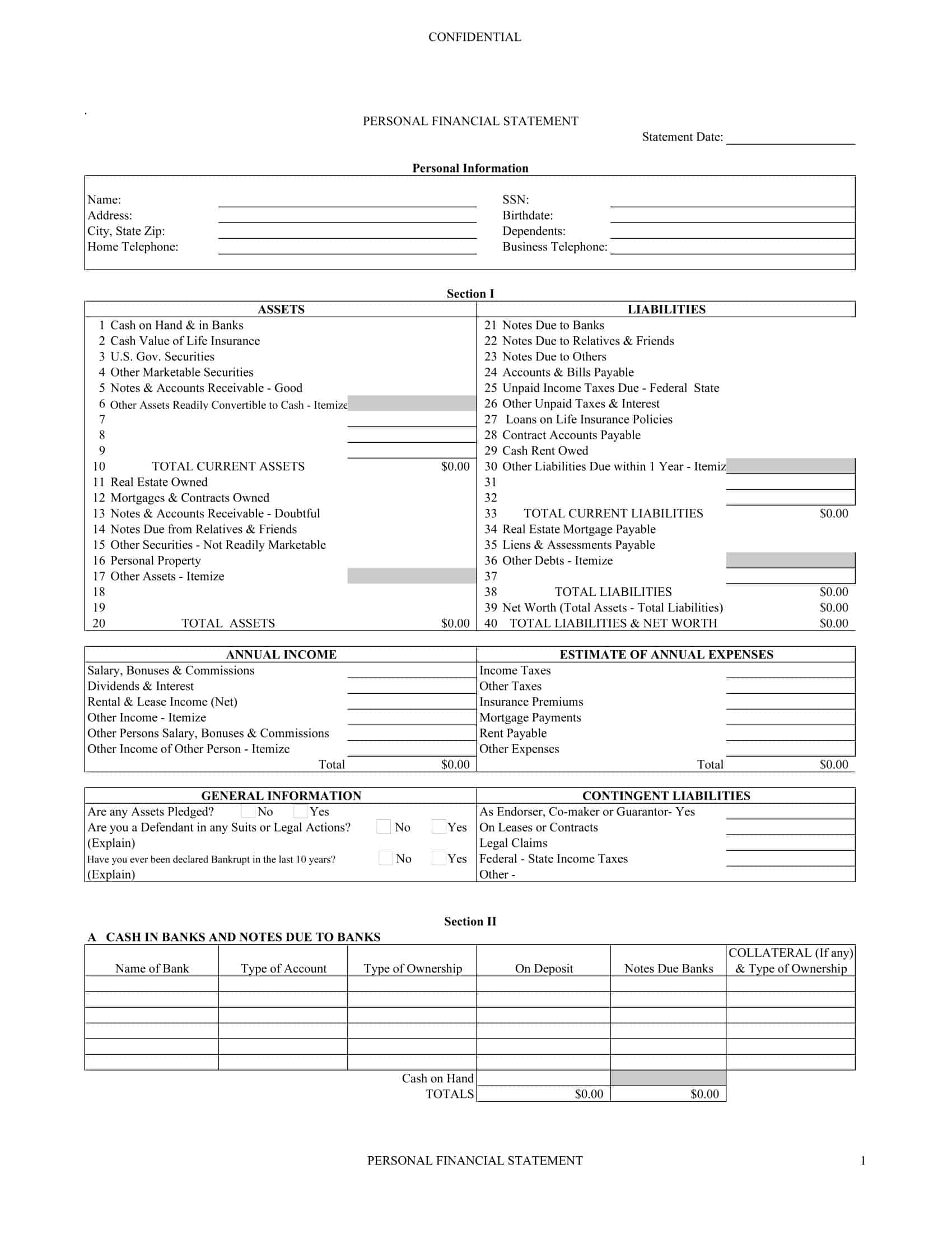 Free Printable Personal Financial Statement Templates [PDF, Word, Excel]