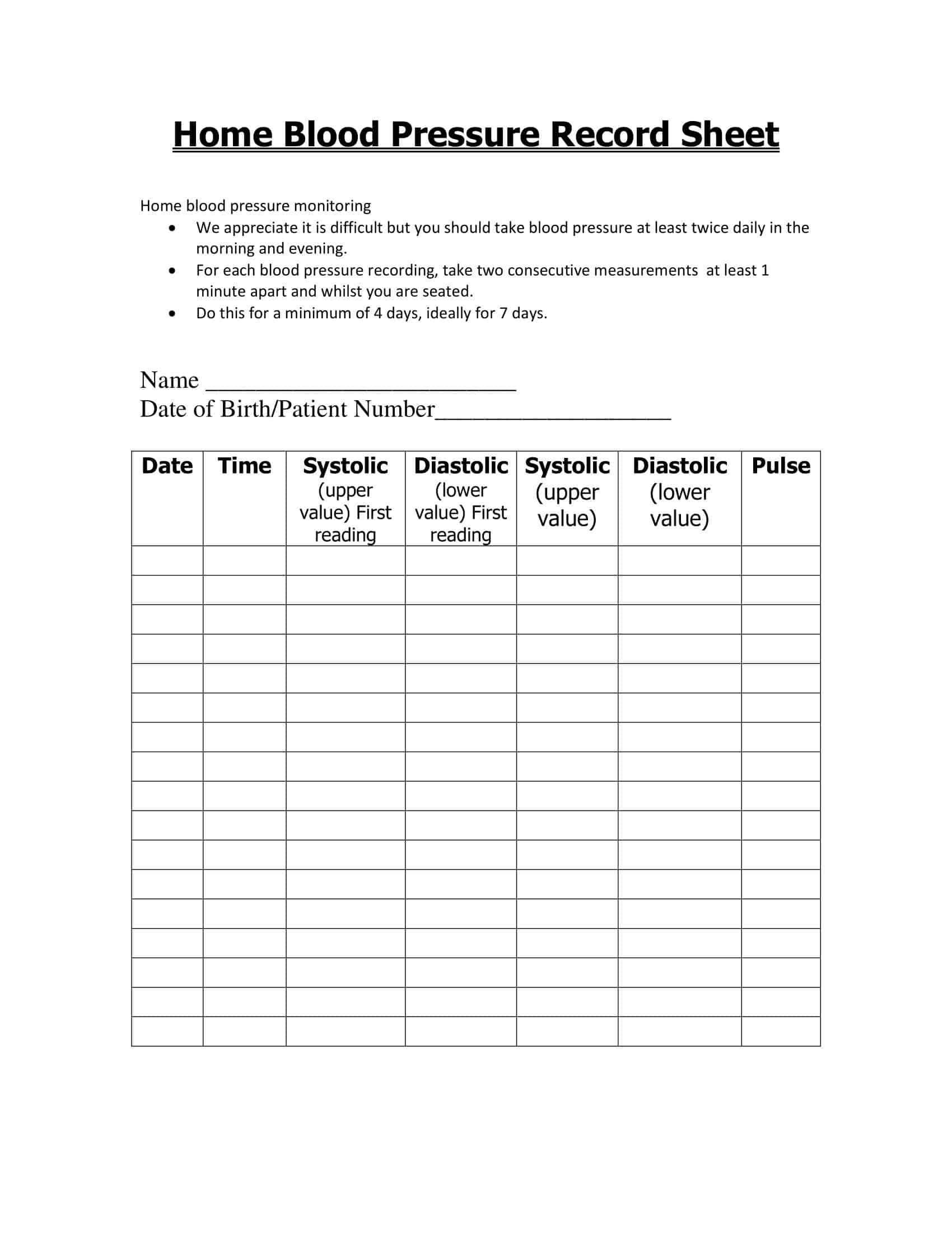 Blank Blood Pressure Chart Blood Pressure Chart Blank Blood Pressure Chart Blood Pressure Chart