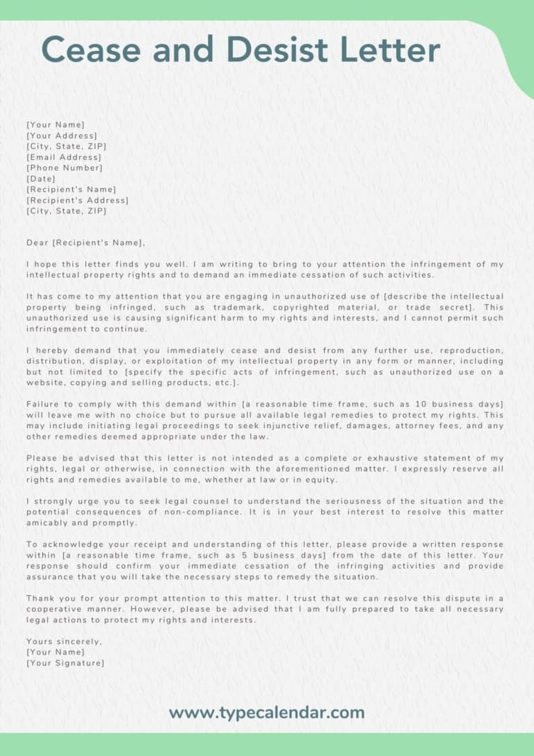 Free Printable Cease And Desist Letter Templates PDF Word Excel 