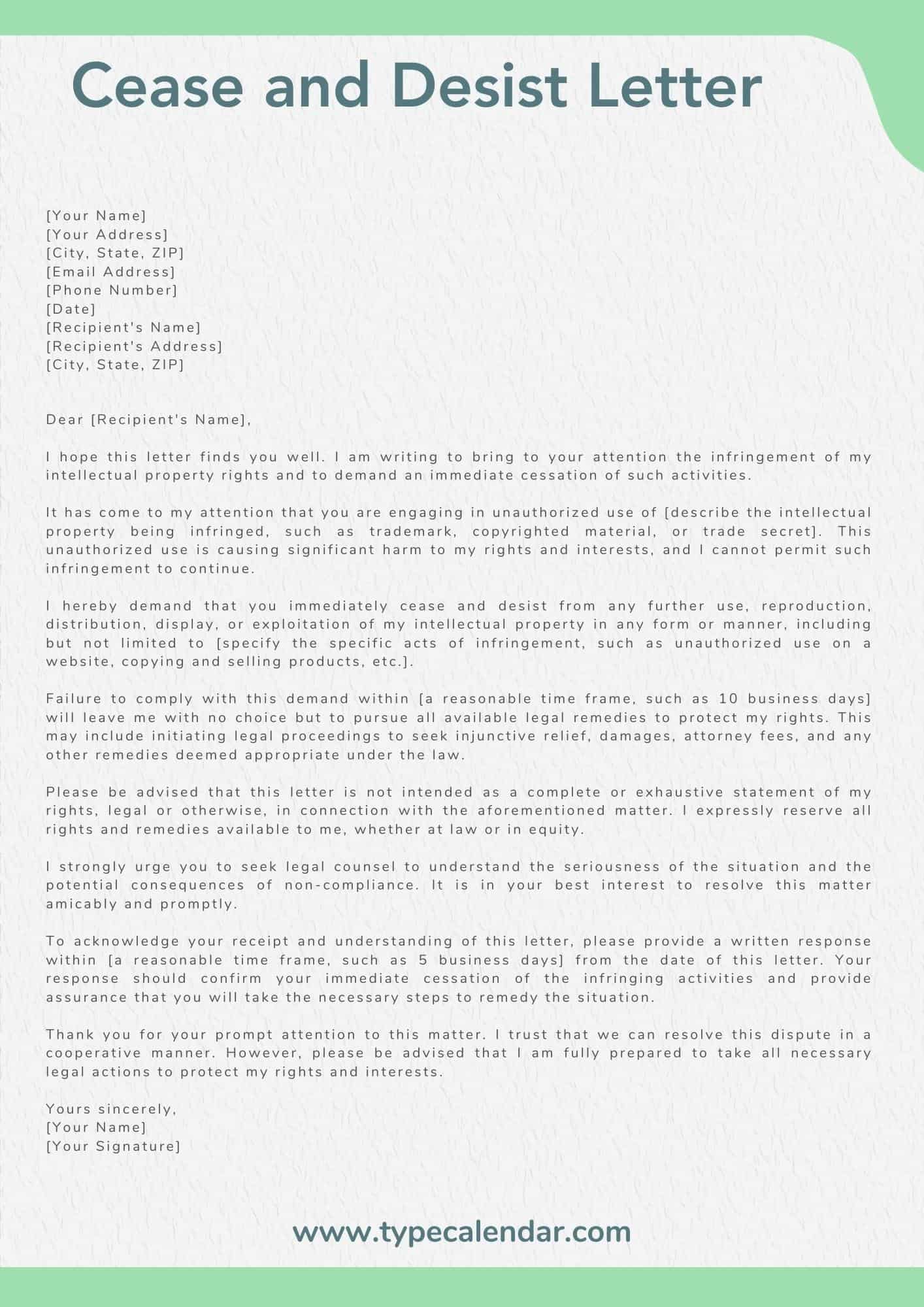 Free Printable Cease And Desist Letter Templates PDF Word Excel 