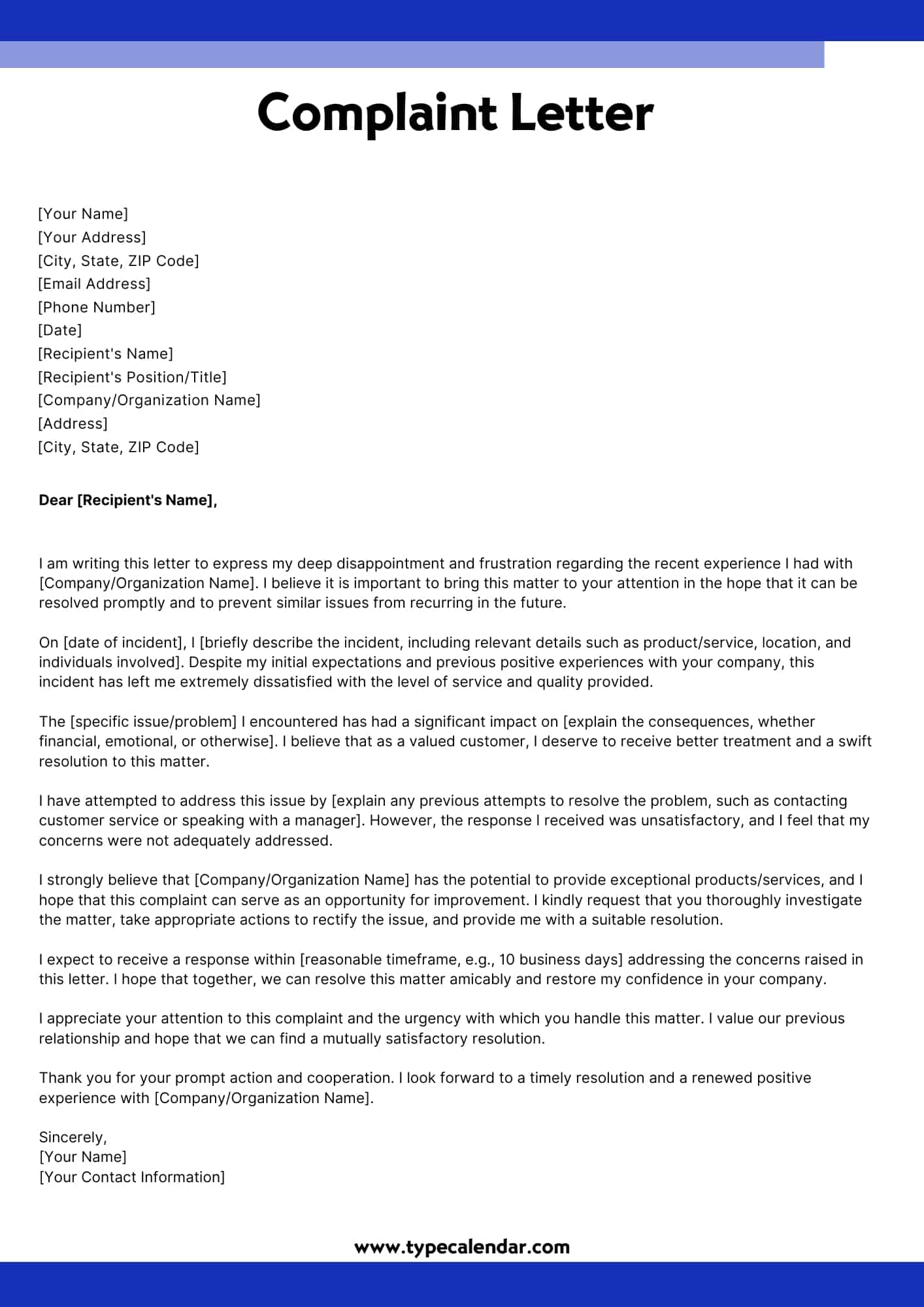 Free Complaint Letter Template Sample Letter Of Complaint 42 OFF