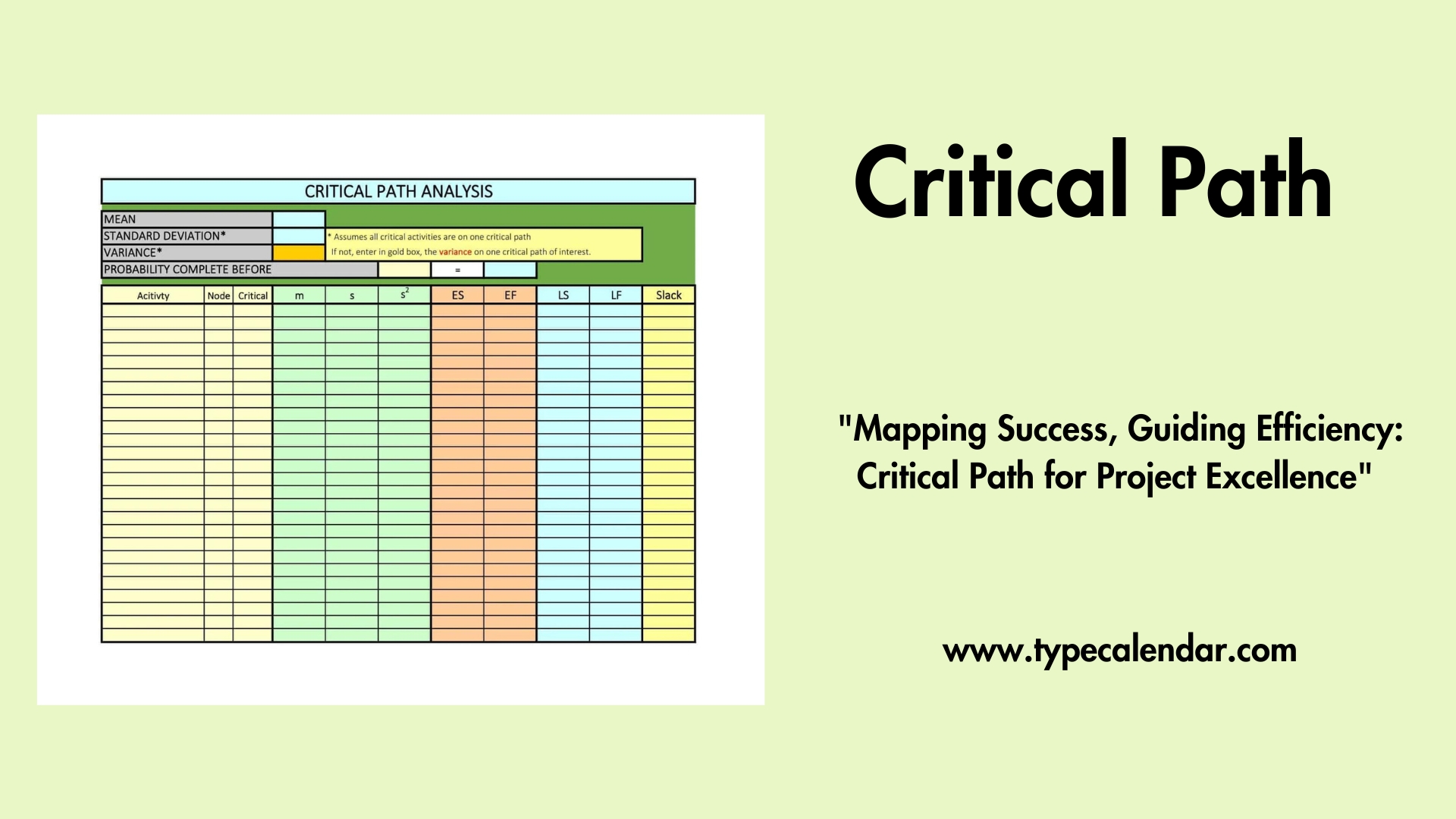 Critical Path Excel Template