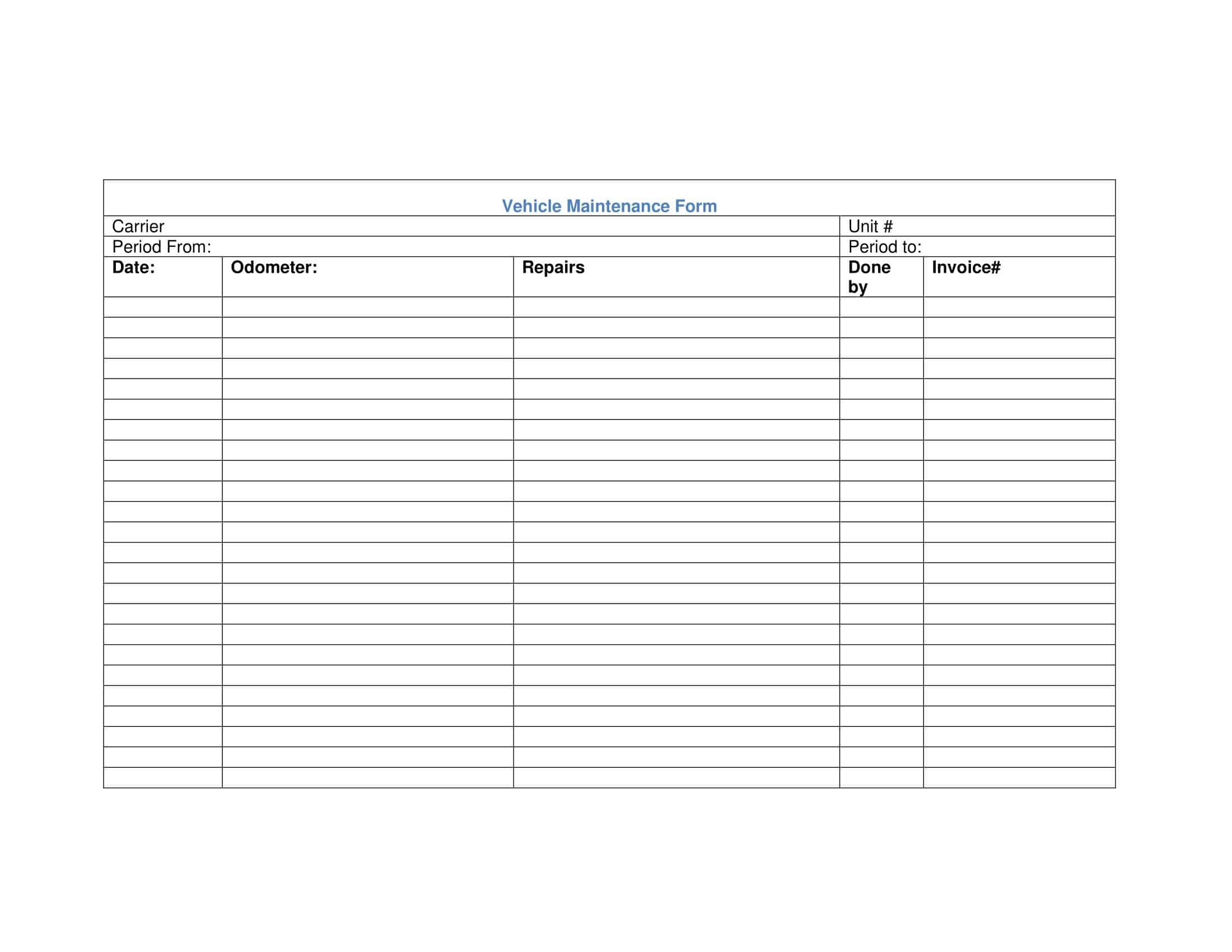 Free Printable Vehicle Maintenance Log Templates Excel Word PDF 