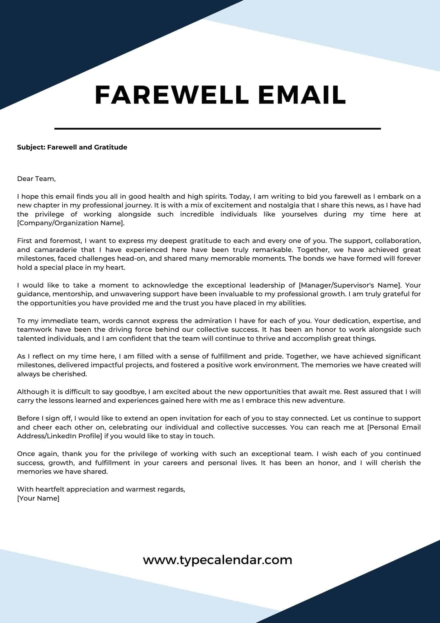 Free Printable Farewell Email Templates Colleagues 51 OFF