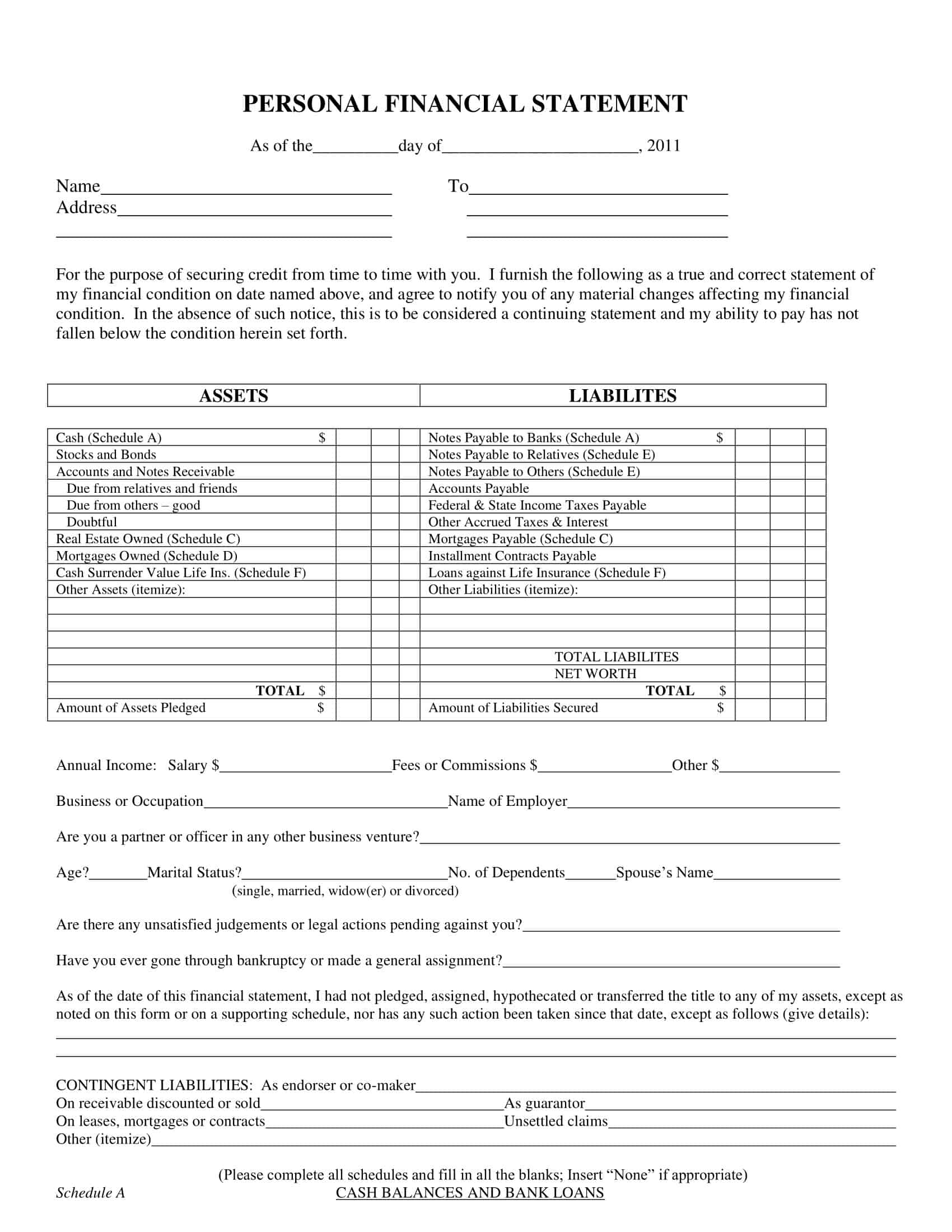 Free Printable Personal Financial Statement Templates PDF Word Excel Free Printable Personal Financial Statement Templates PDF Word Excel