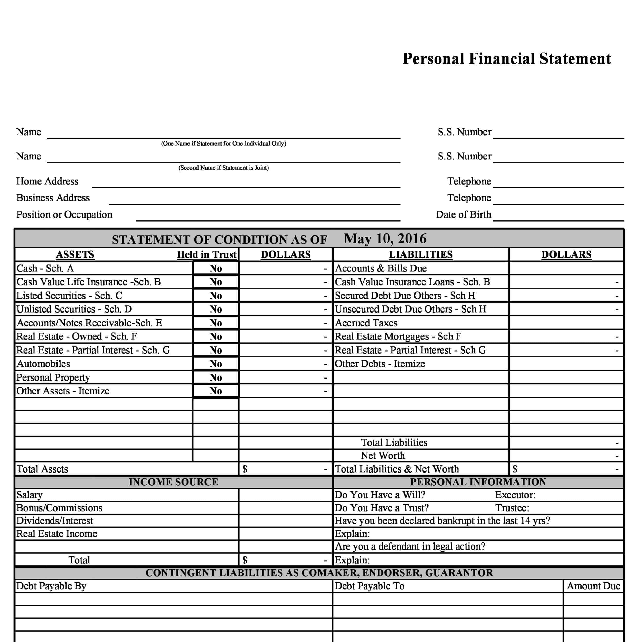 Personal Income Statement Template Excel Personal Income Statement Template Excel