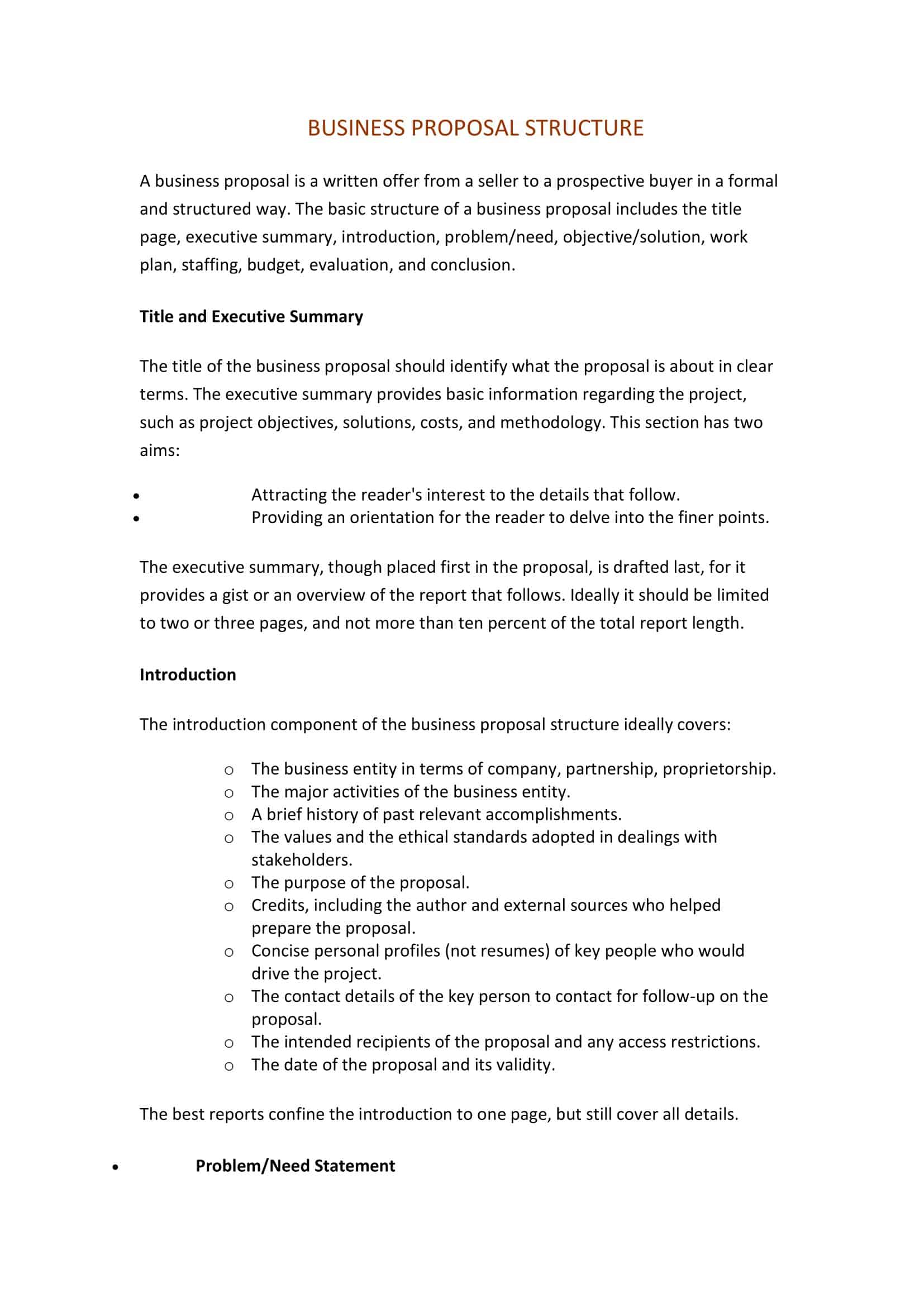 Free Printable Business Proposal Templates Word PDF Investors