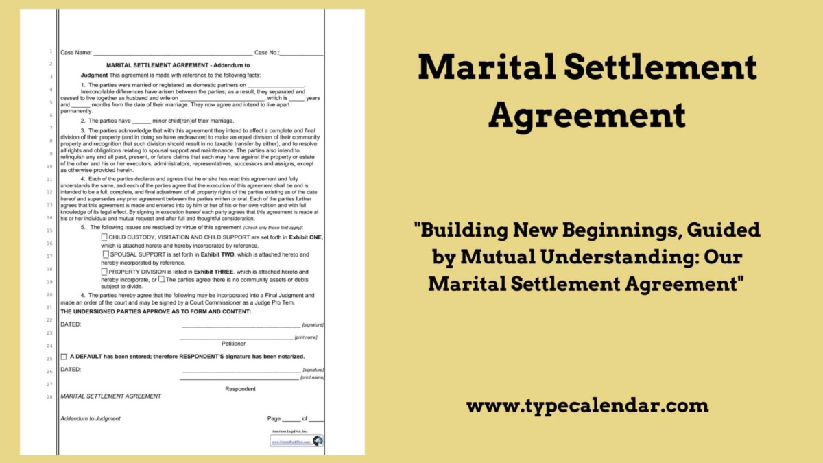 Free Printable Marital Settlement Agreement Templates [Word, PDF]