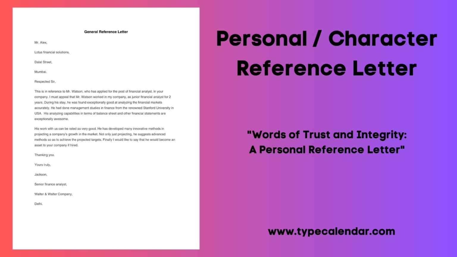Free Printable Personal Character Reference Letter Templates PDF 