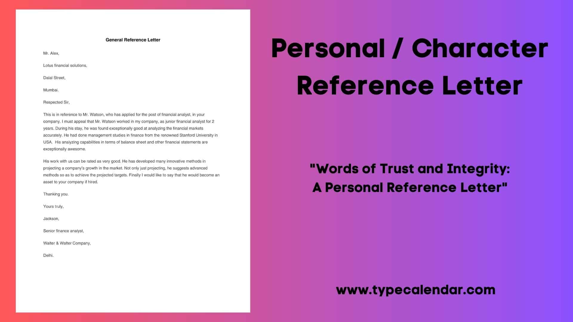 Character Reference Letter Sample And Tips 46 OFF