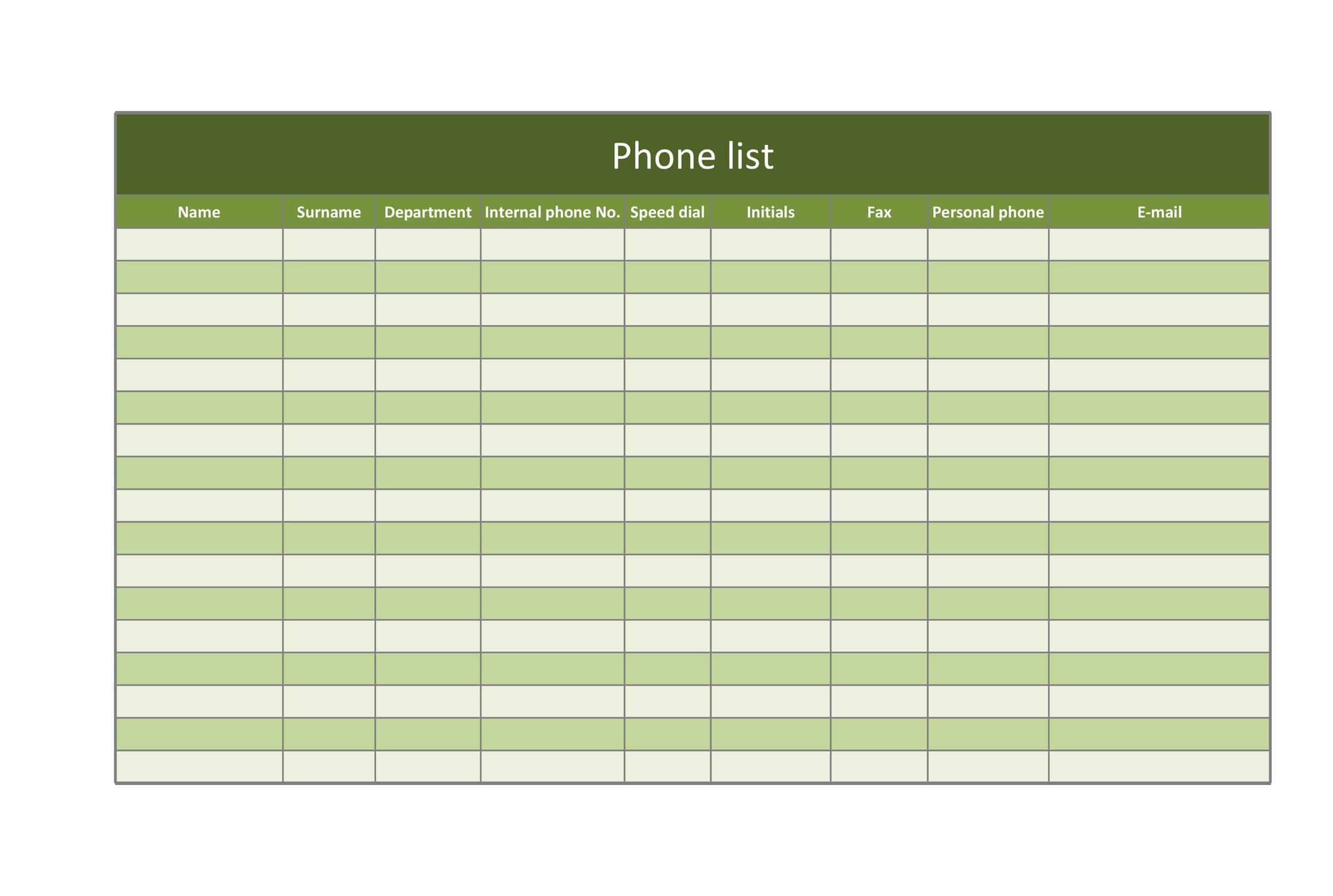 Free Printable Contact List Templates Word Excel PDF Editable