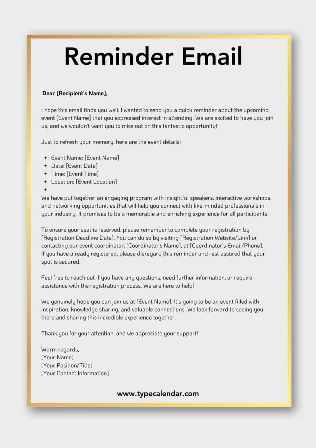 Free Printable Reminder Email Templates PDF Event Meeting Appointment