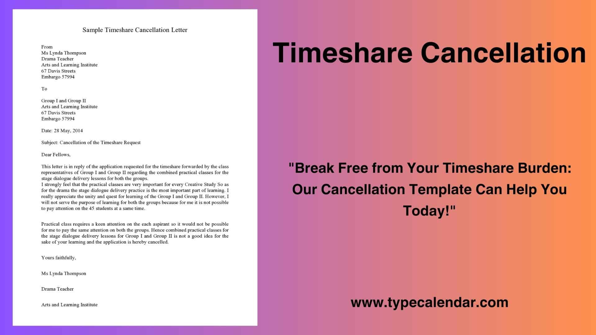 Free Printable Timeshare Cancellation Letter Template PDF Word 