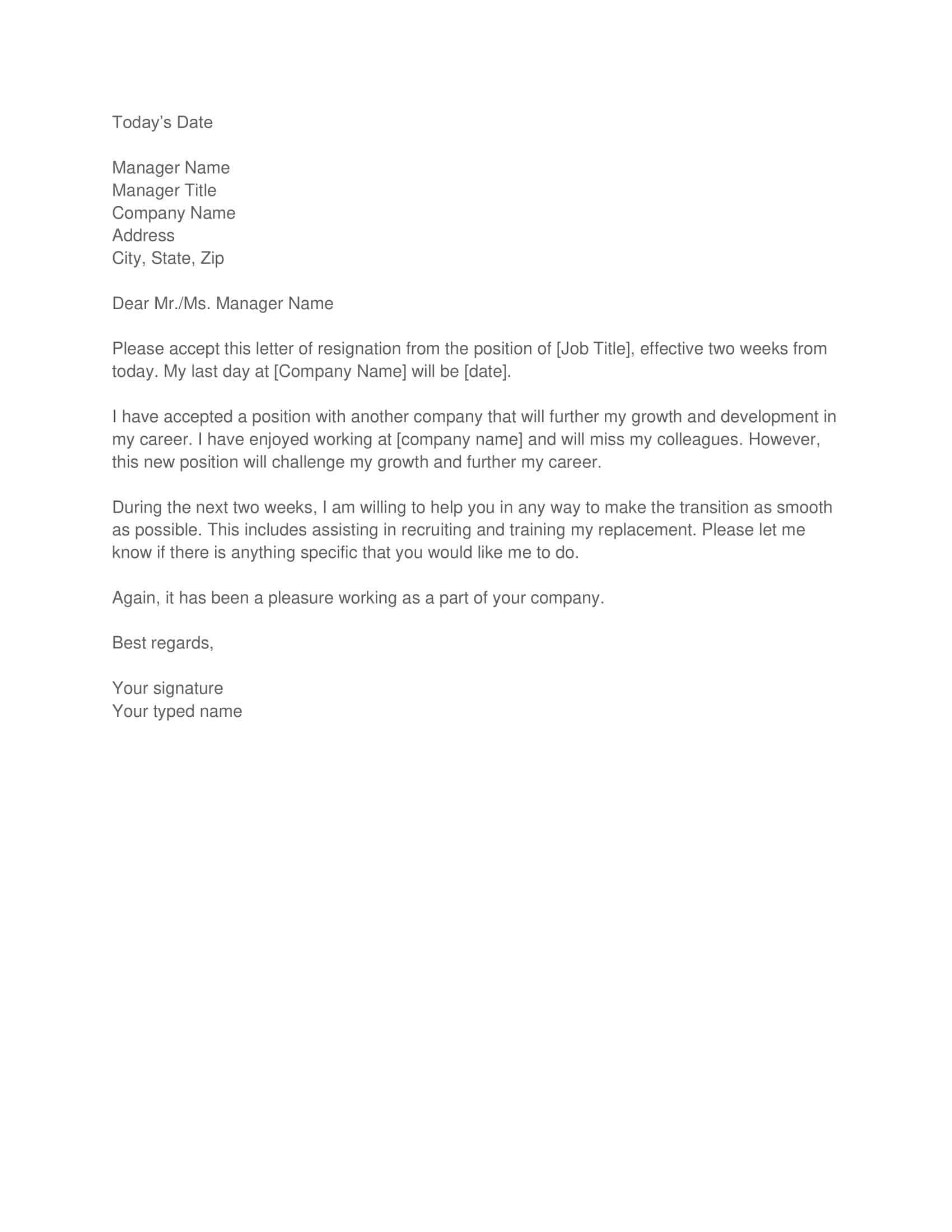 Free Printable Two Weeks Notice Letter Templates Word PDF free-printable-two-weeks-notice-letter-templates-word-pdf